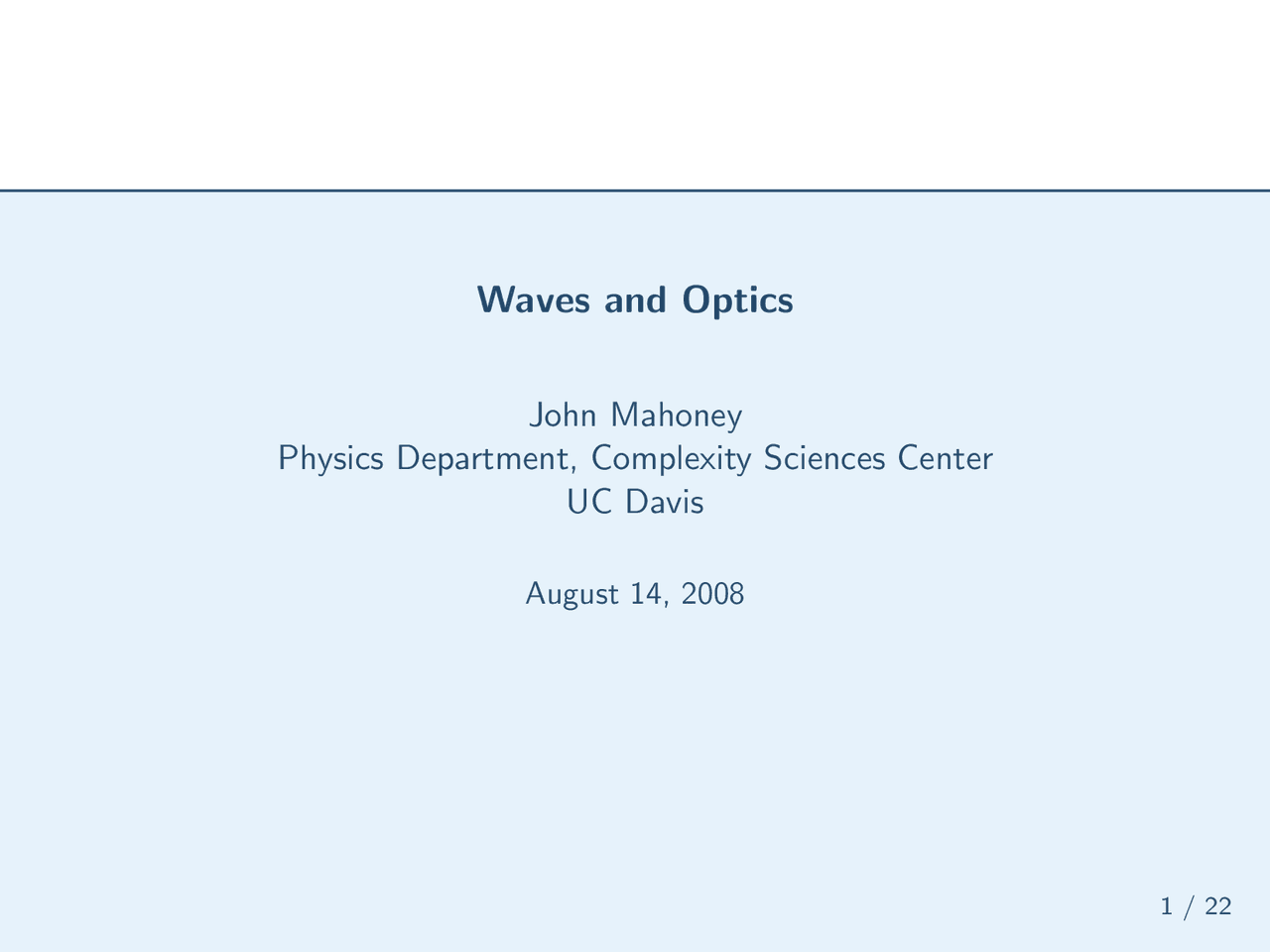 Waves And Optics Lecture Slides Phy 007c Docsity