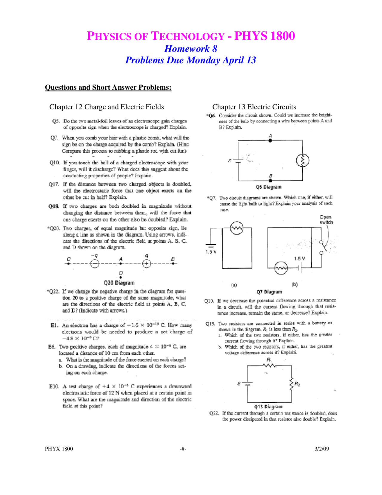 Assignment 8 Questions For Physics Of Technology Phys 1800 Docsity