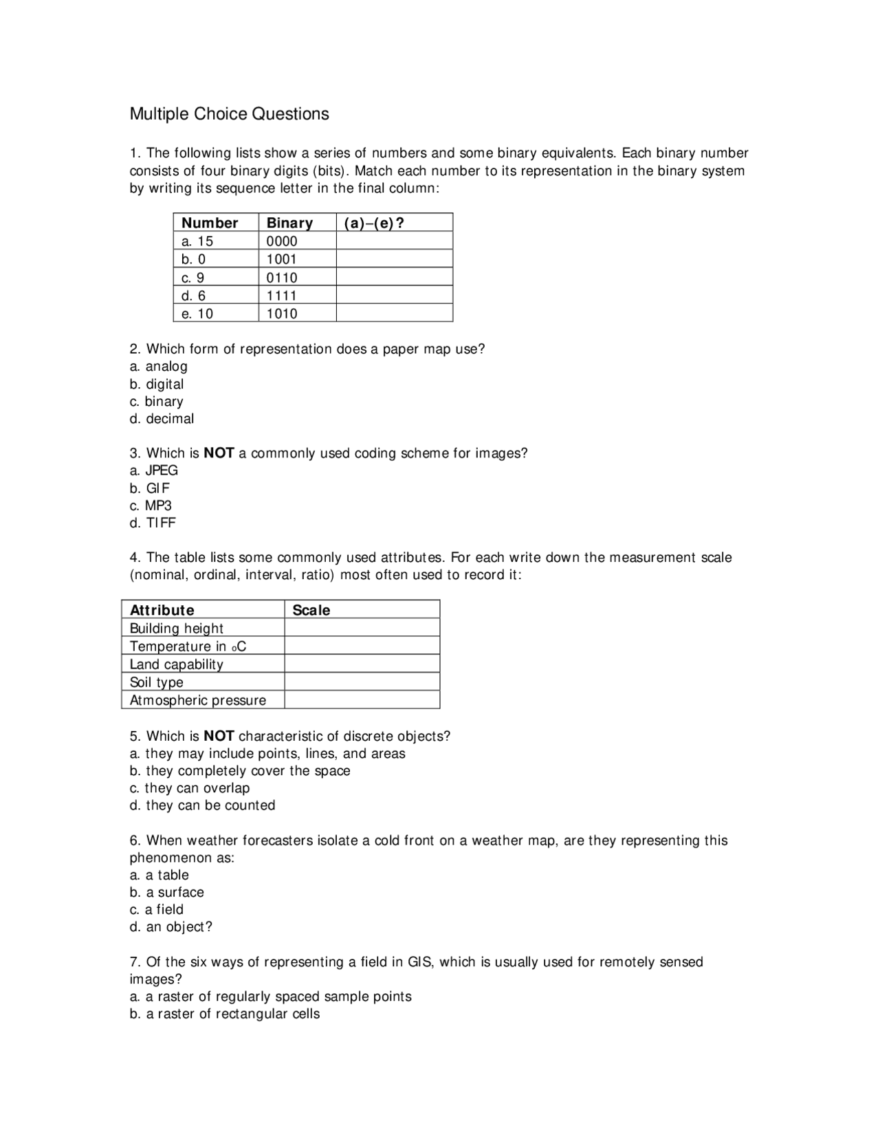 Multiple Choice Questions on Number of Binary Series - Paper | GEOG 350 ...