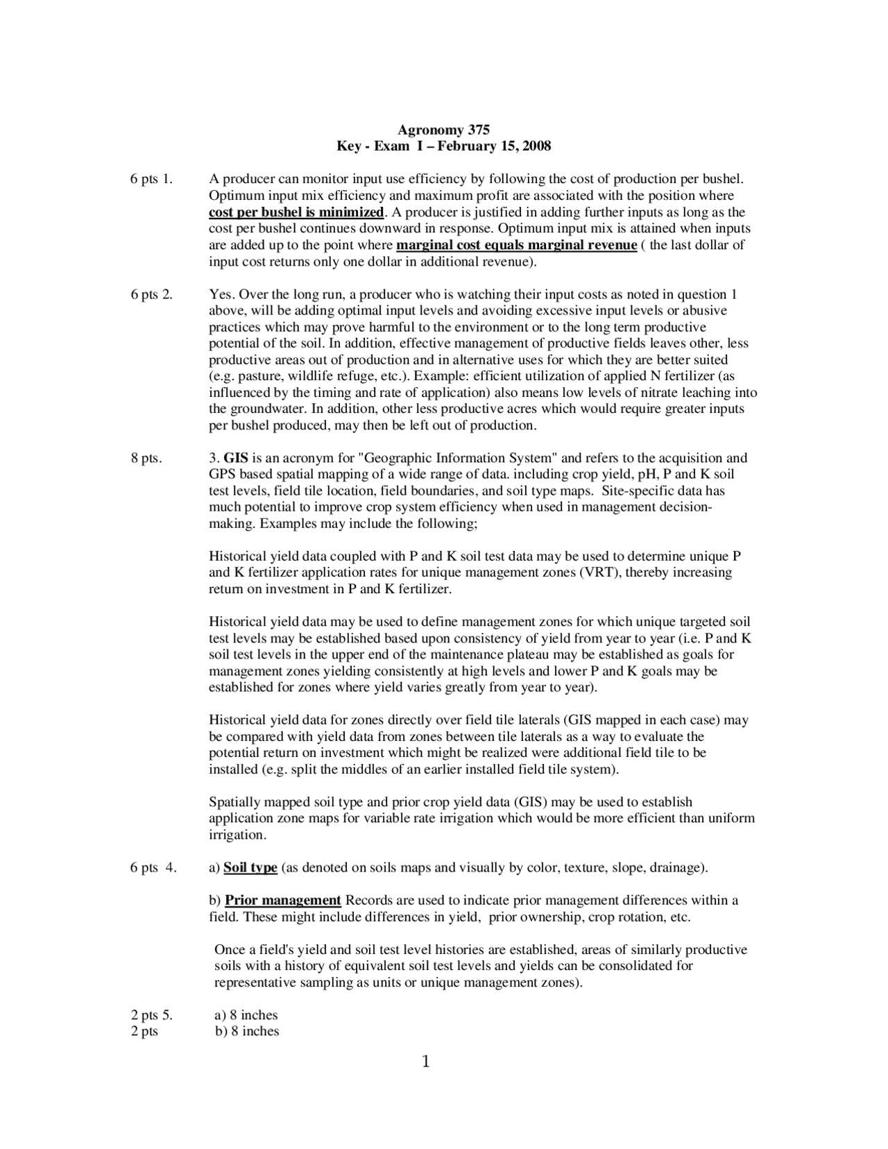 Solved Exam 1 For Crop Production Systems Agry 37500 Docsity