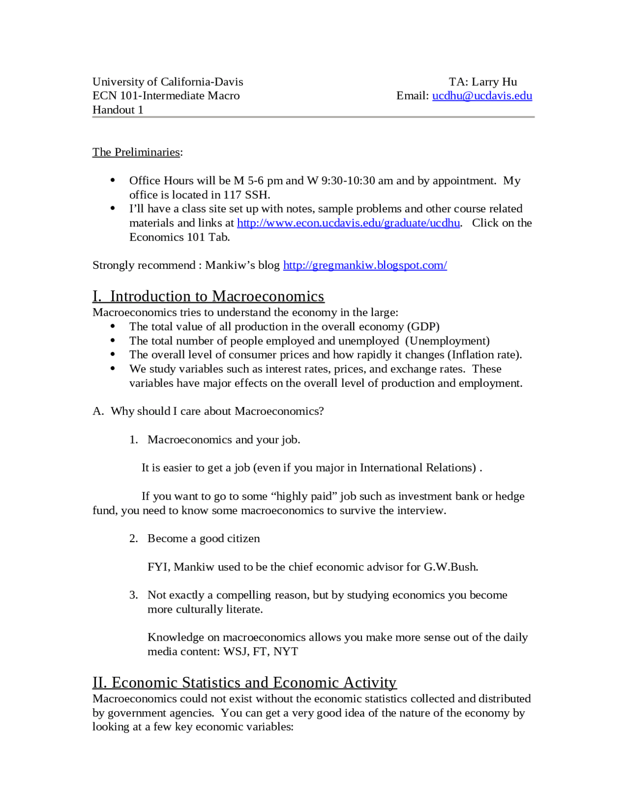 Intermediate Macroeconomic Theory Handout Ecn 101 Docsity