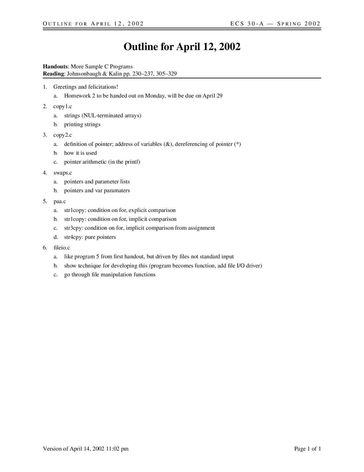 C Program Introduction To Programming Outline Ecs 030 Docsity 1223
