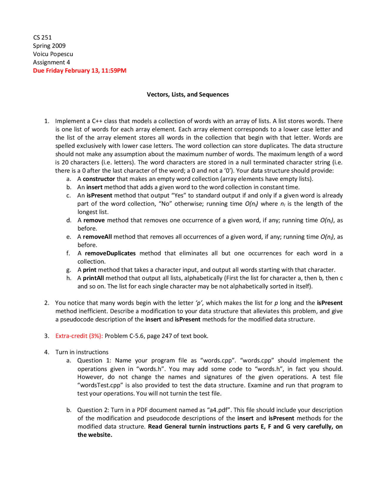 Cs 251 Assignment 4 Implementing A Word Collection Data Structure In C Prof Voicu S