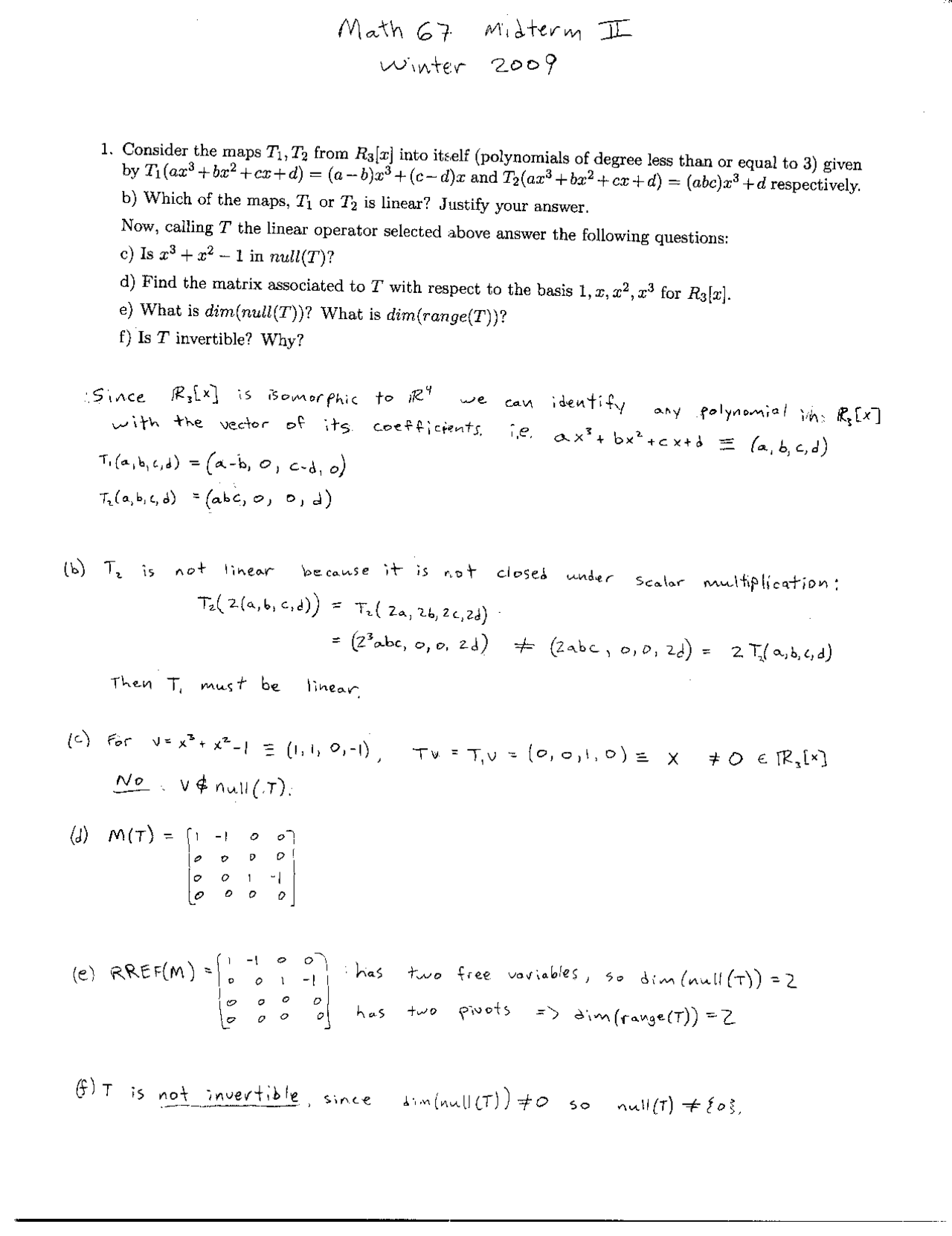 Solved Midterm Exam For Modern Linear Algebra Mat 067 Docsity