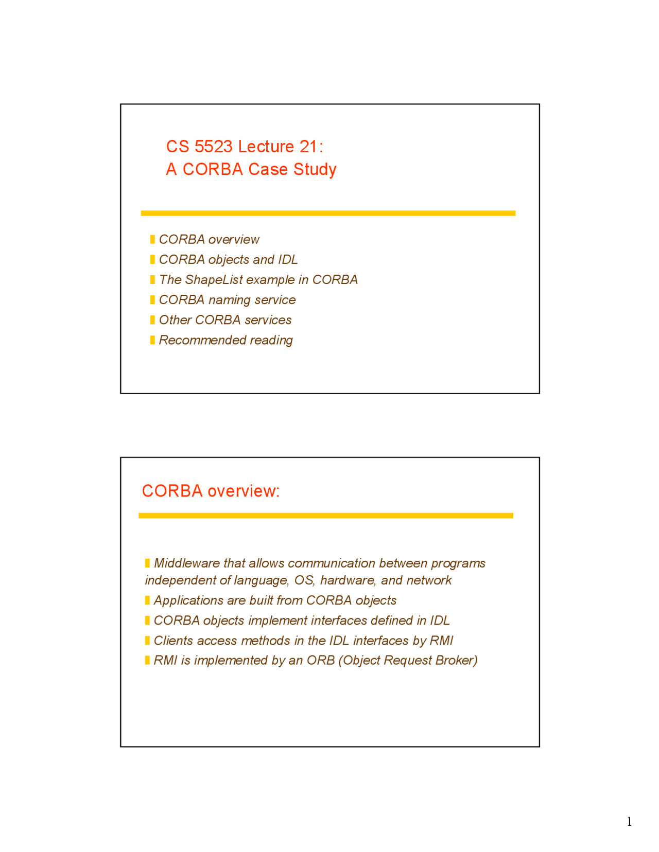 CORBA Case Study - Lecture Slides | CS 5523 - Docsity