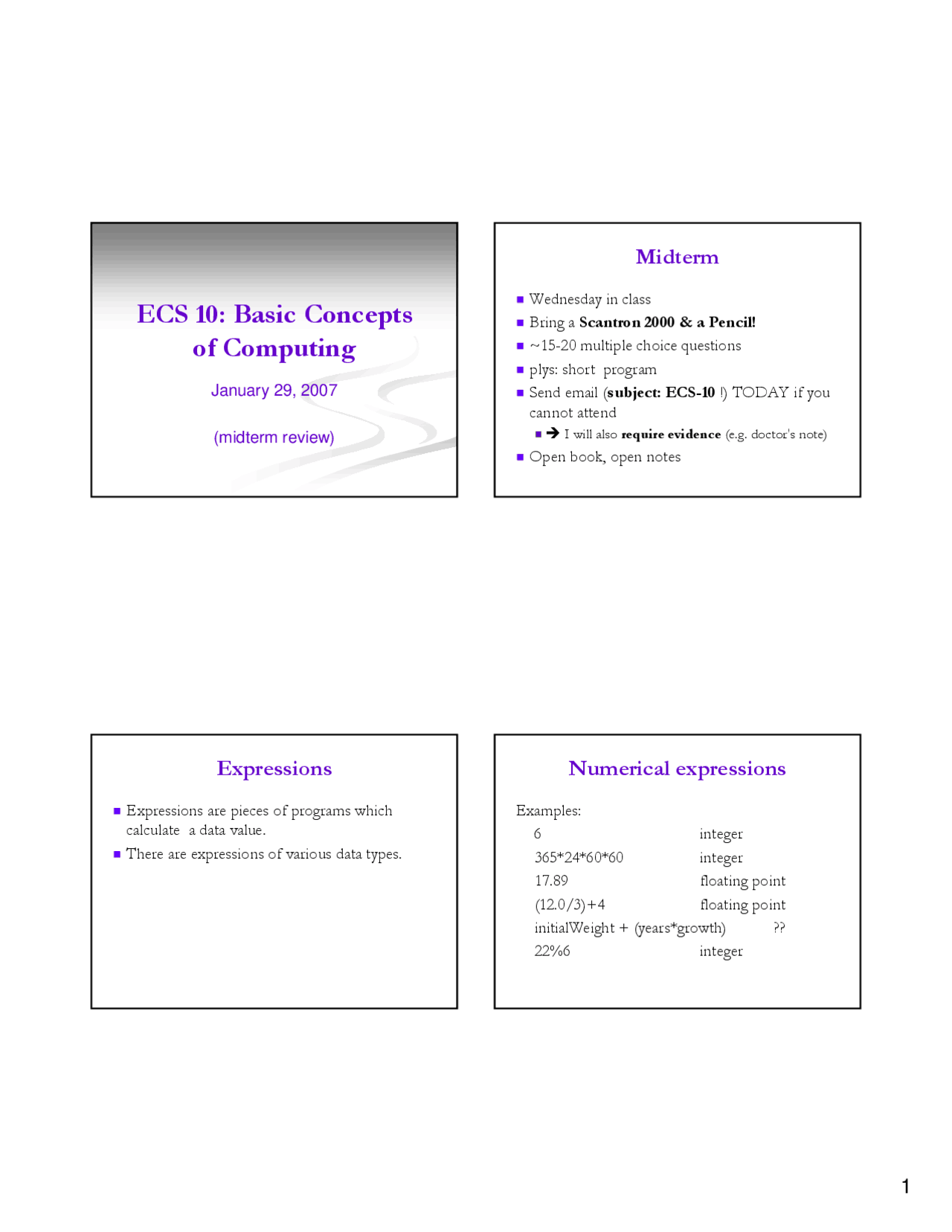 Midterm Review Sheet For Concepts Of Computing Ecs 010 Docsity