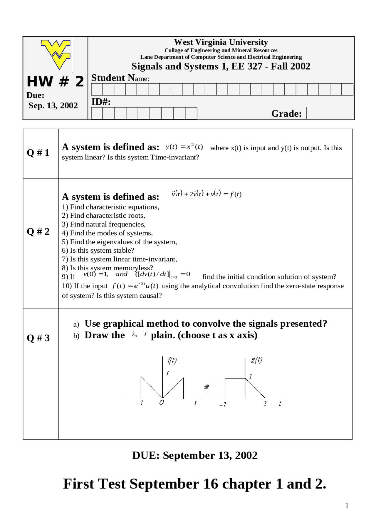 3 Solved Questions Signals And Systems I Assignment 2 Ee 327 Docsity