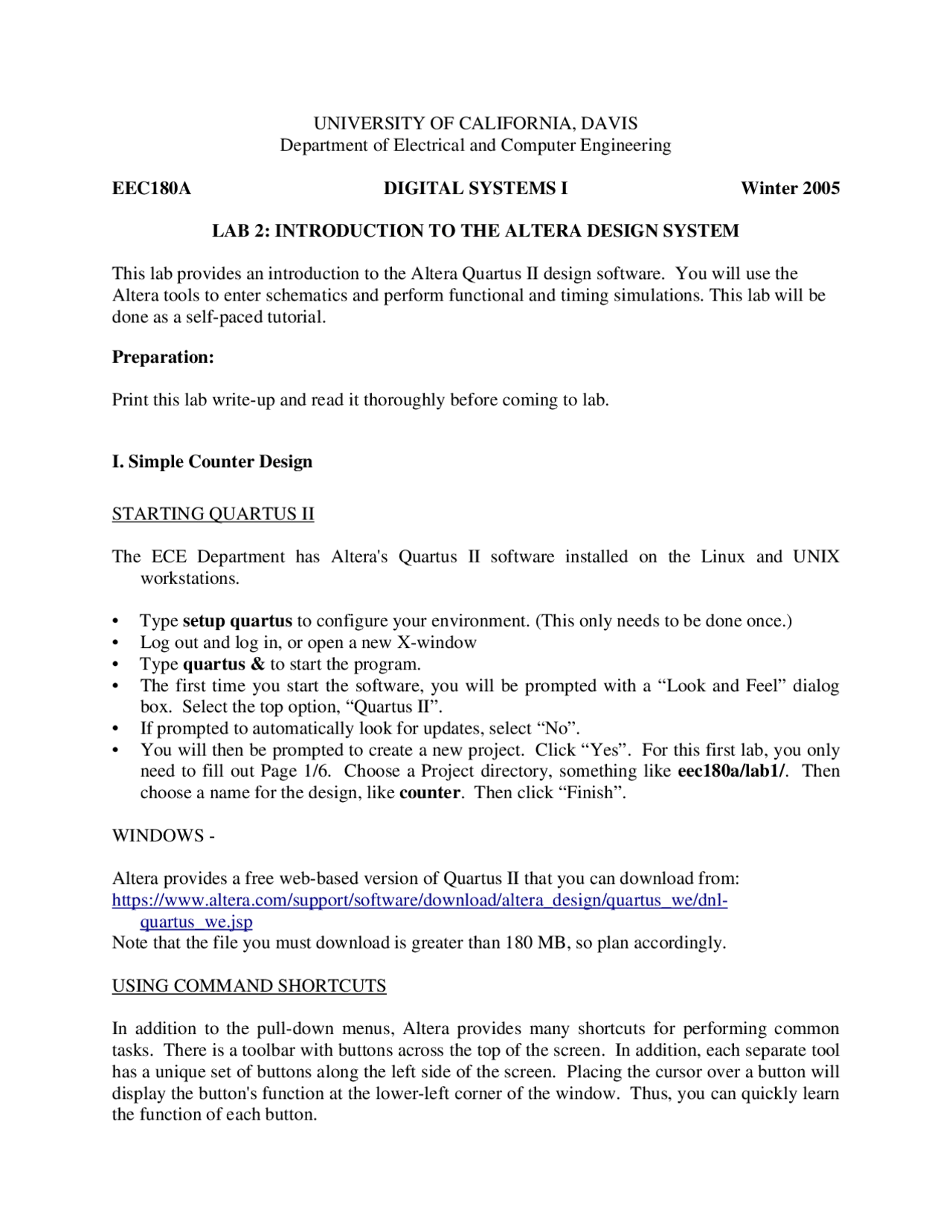 Lab 2 Introduction To The Altera Design System Digital Systems I