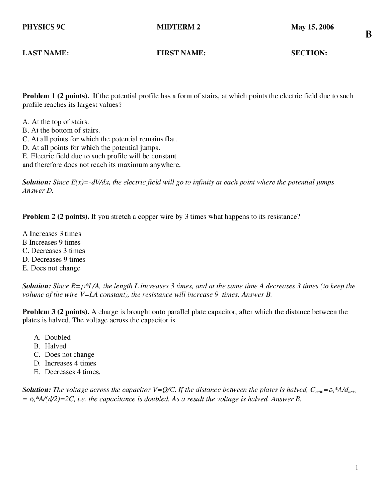 8 Solved Problems on the Electric Field - Examination 2 | PHY 009C - Docsity
