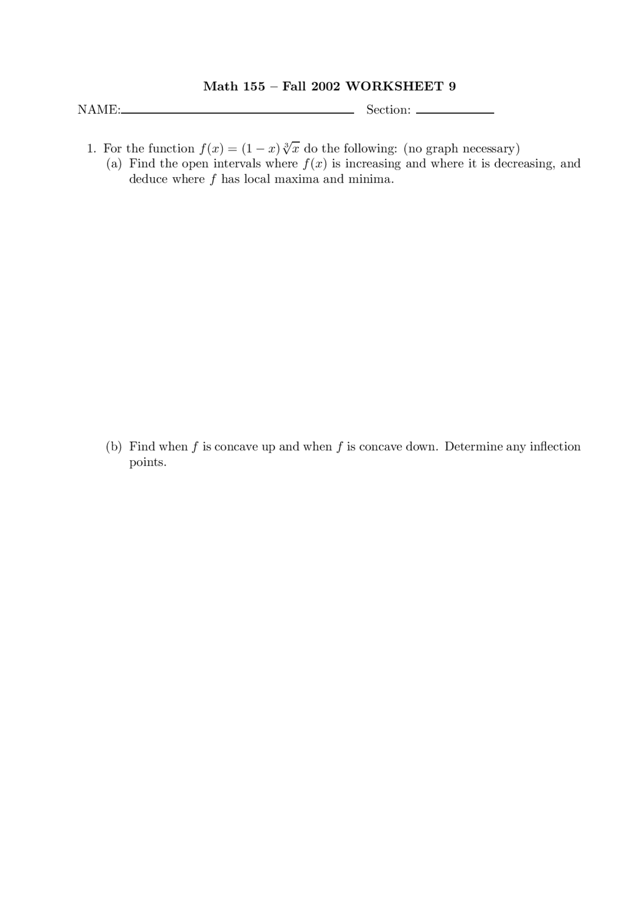 Problems On Interval Functions In Calculus 1 Worksheet 9 Math 155