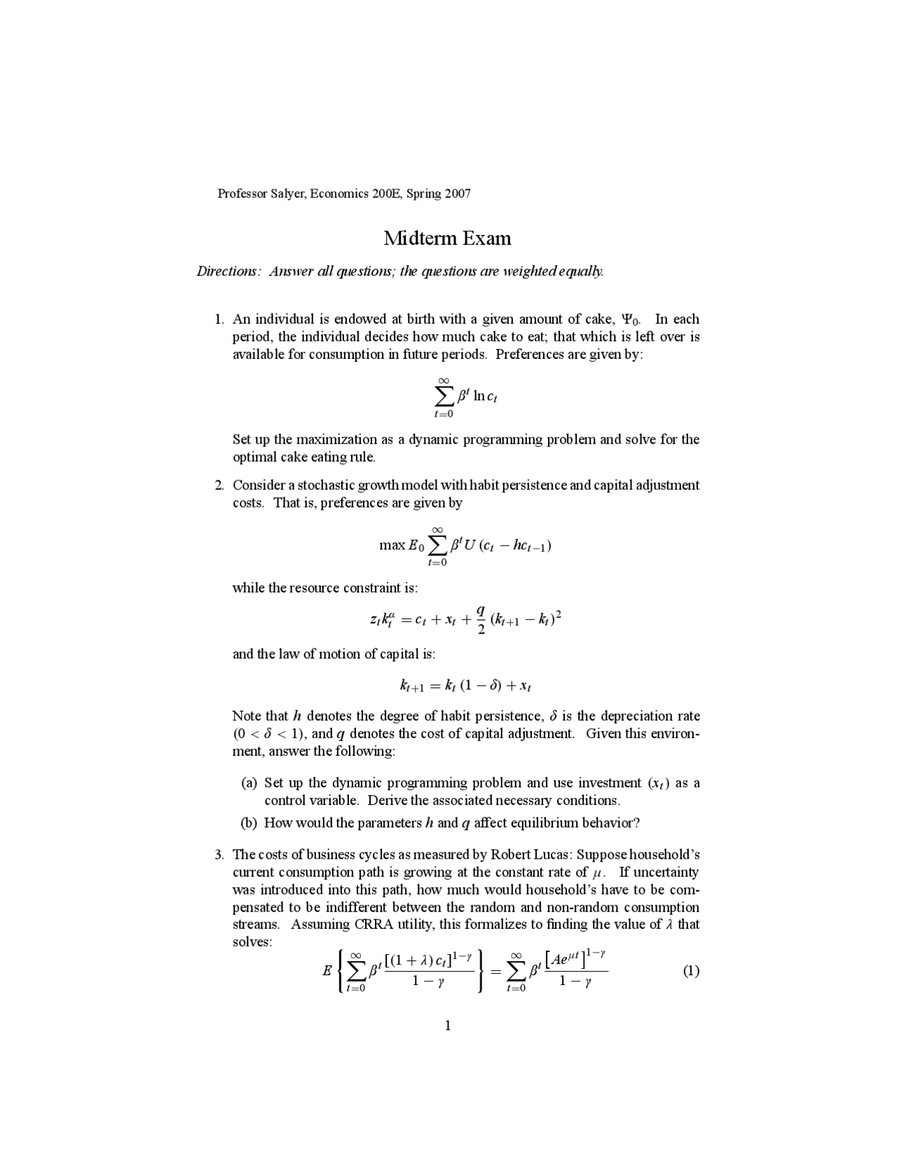 4 Solved Questions For Midterm Exam Macro Theory Ecn 200e Exams