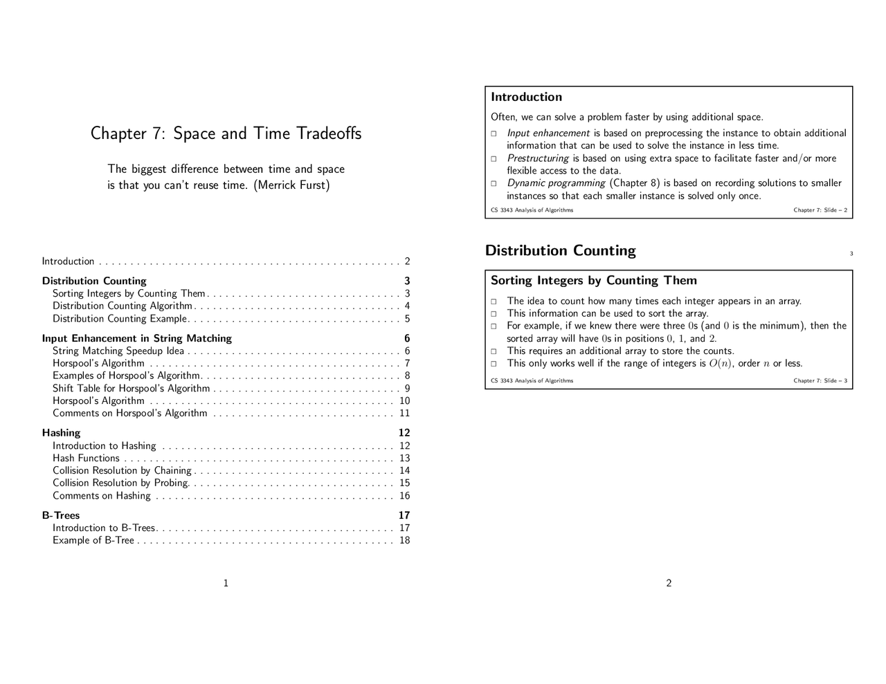 Space And Time Tradeoffs Lecture Slides Cs 3343 Docsity