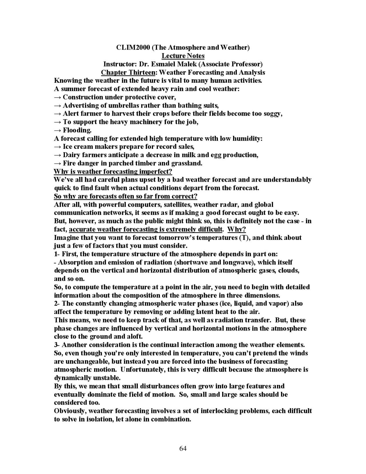 Lecture Notes On Weather Forecasting And Analysis Clim 2000 Docsity