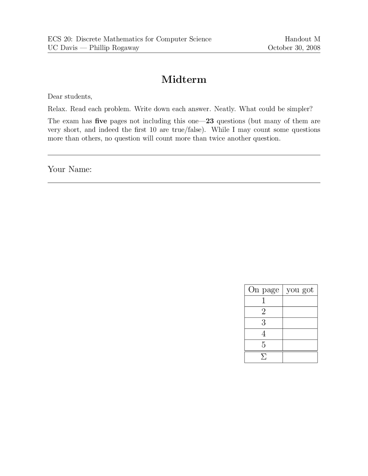 23 Questions In Midterm Exam Discrete Mathematics For Computer