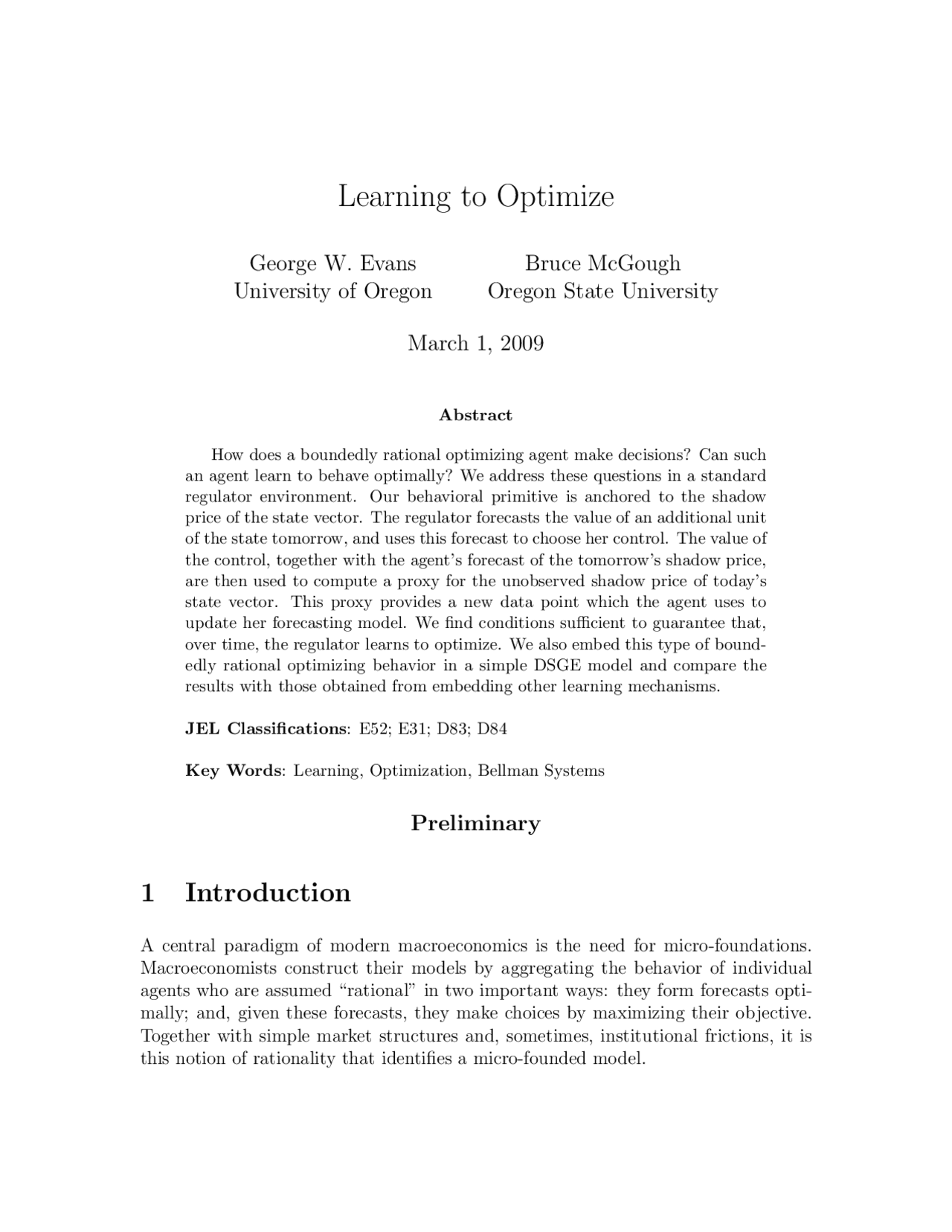 An Introduction To Learning Optimization Econ T470 Docsity