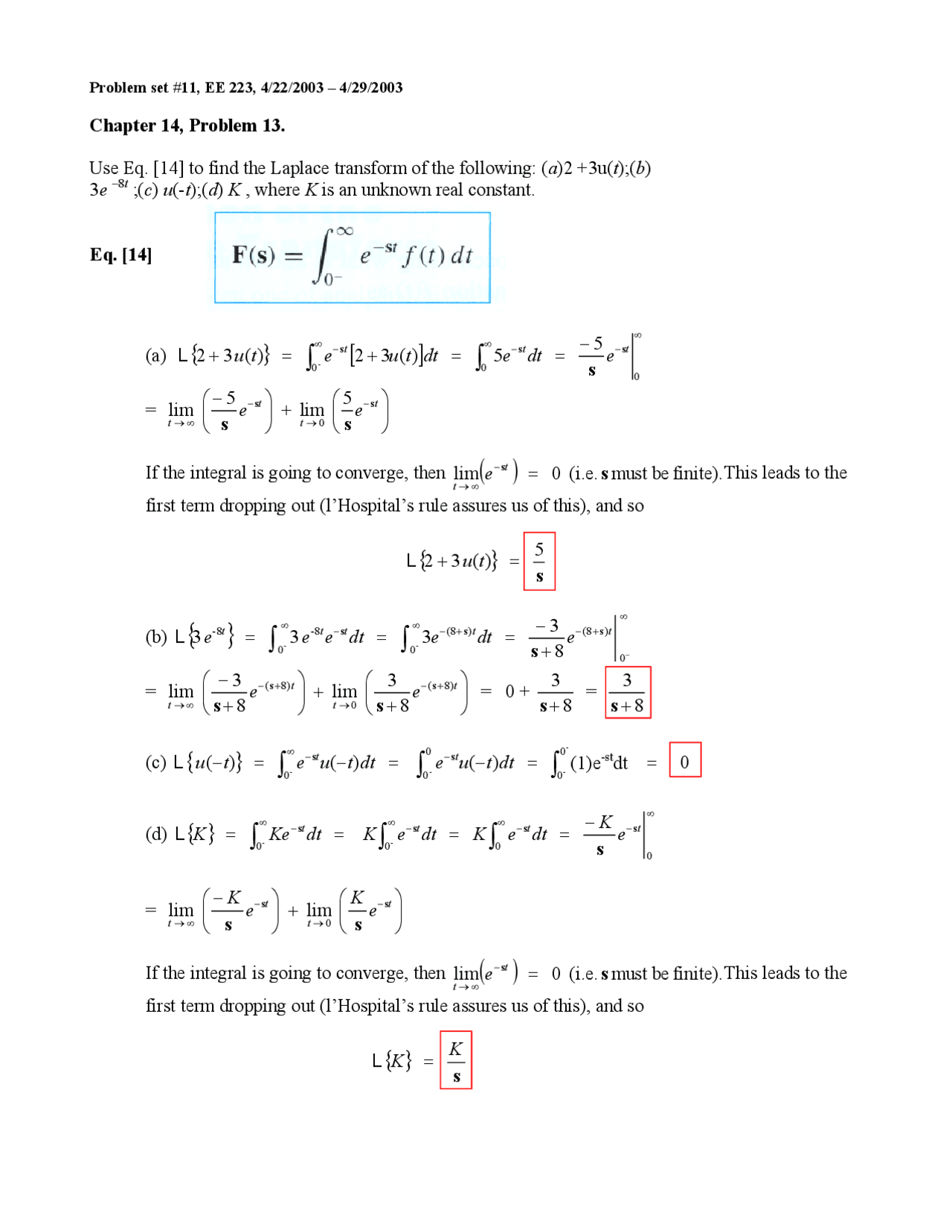 Laplace Transform Functions In Electrical Circuits Assignment 11 Ee