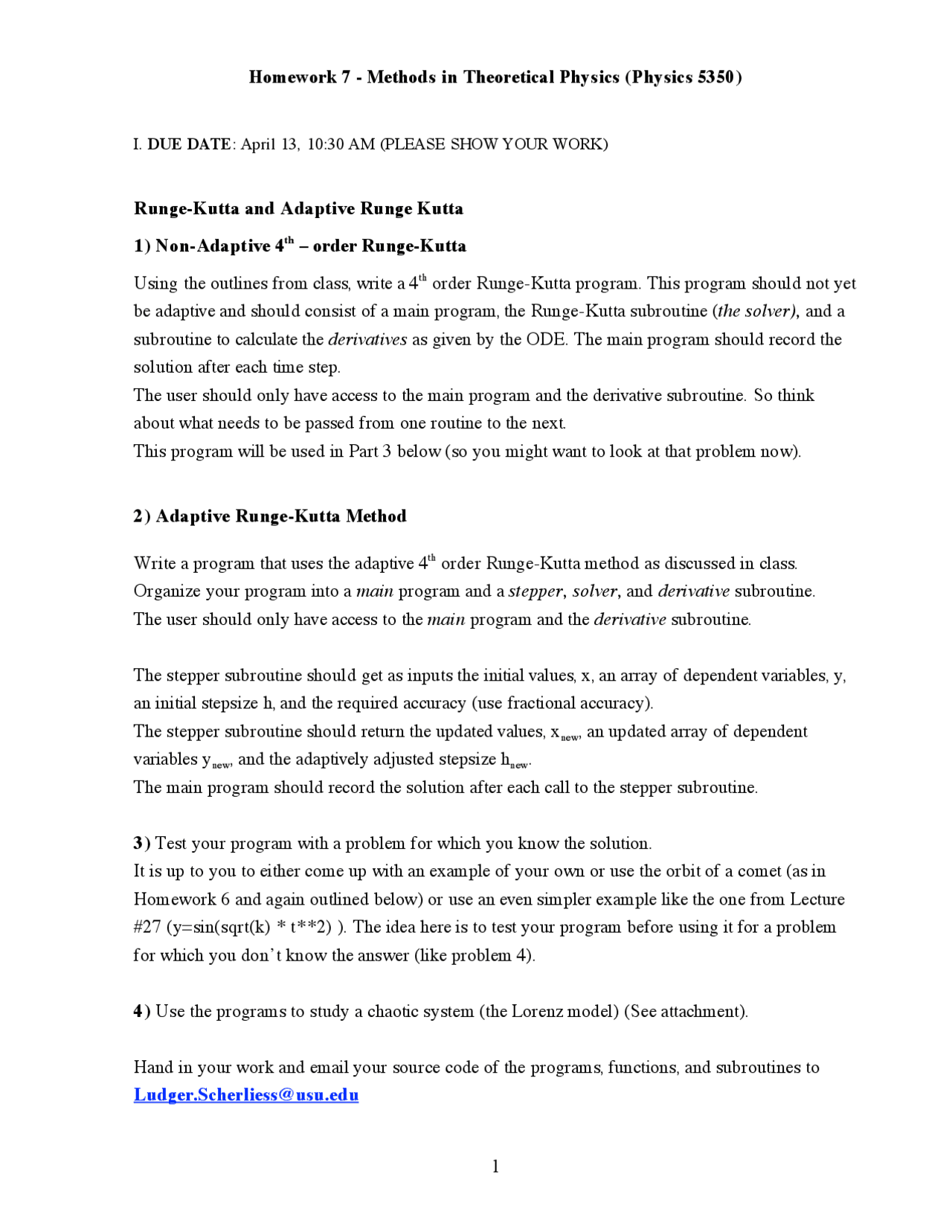 Homework 7 Methods In Theoretical Physics Phys 5350 Docsity