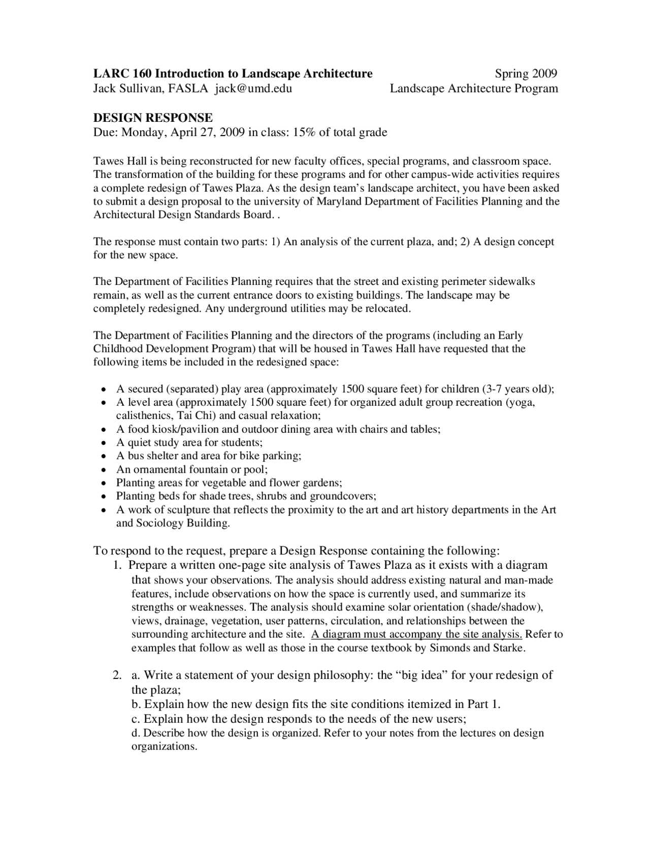 Notes On Design Response Introduction To Landscape Architecture
