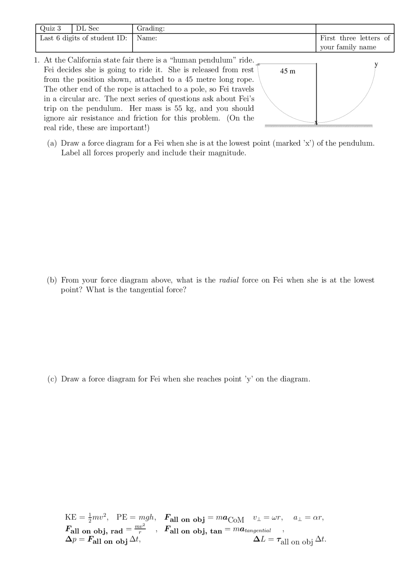 Quiz 3 with 2 Questions for General Physics | PHY 007B - Docsity
