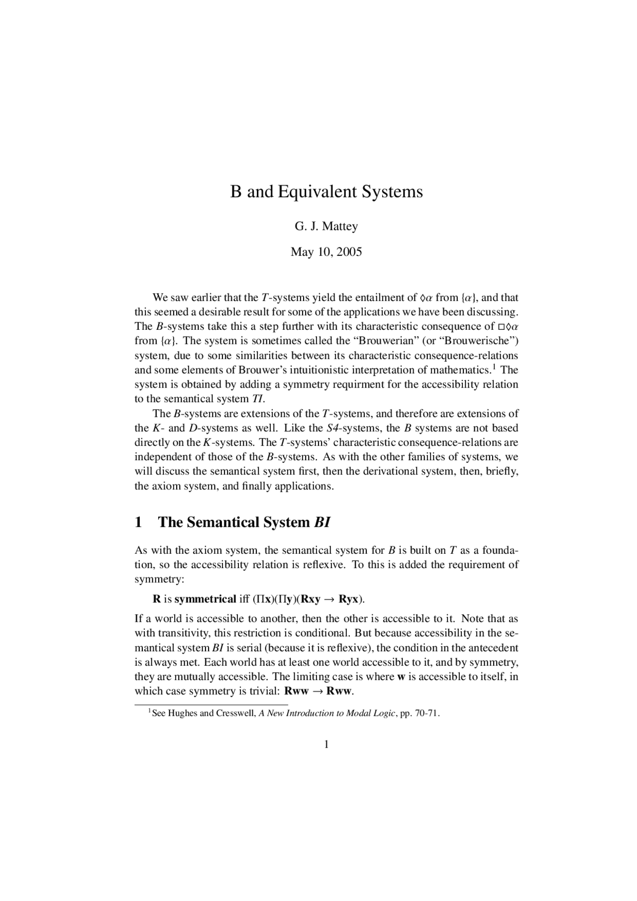 B And Equivalent Systems Modal Logic Notes Phi 134 Docsity