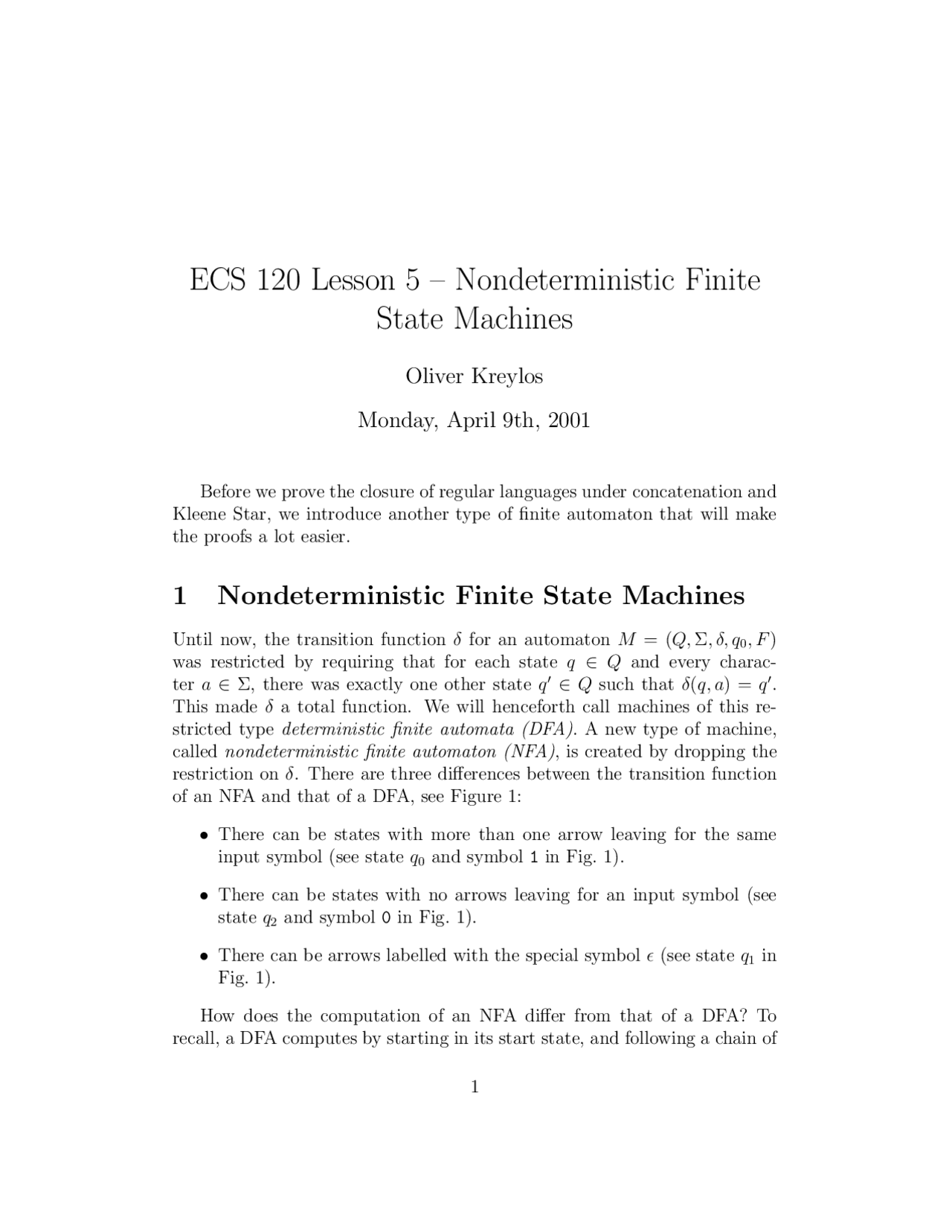 Notes On Nondeterministic Finite State Machines Ecs 120 Docsity