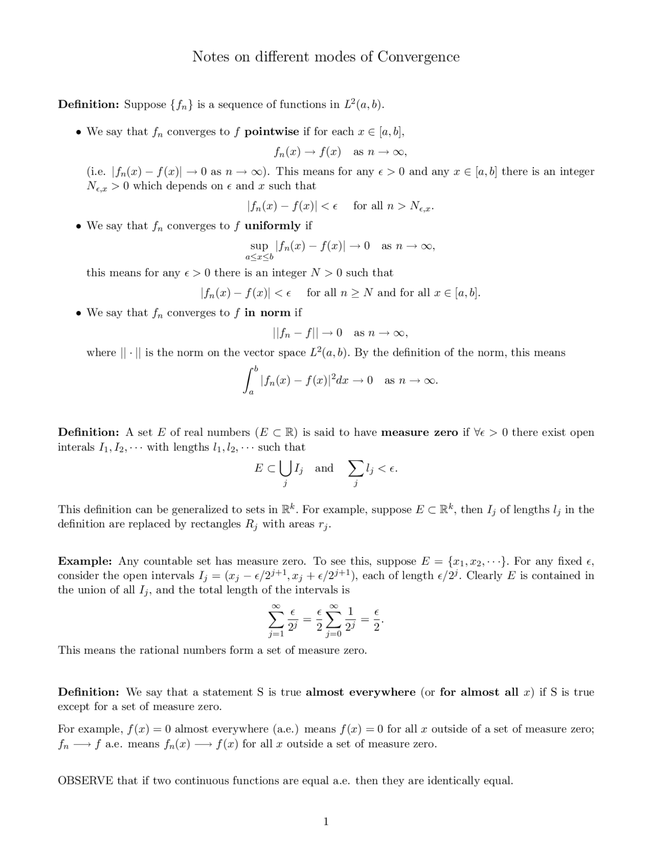Notes On Different Modes Of Convergence Fourier Analysis Mat 129