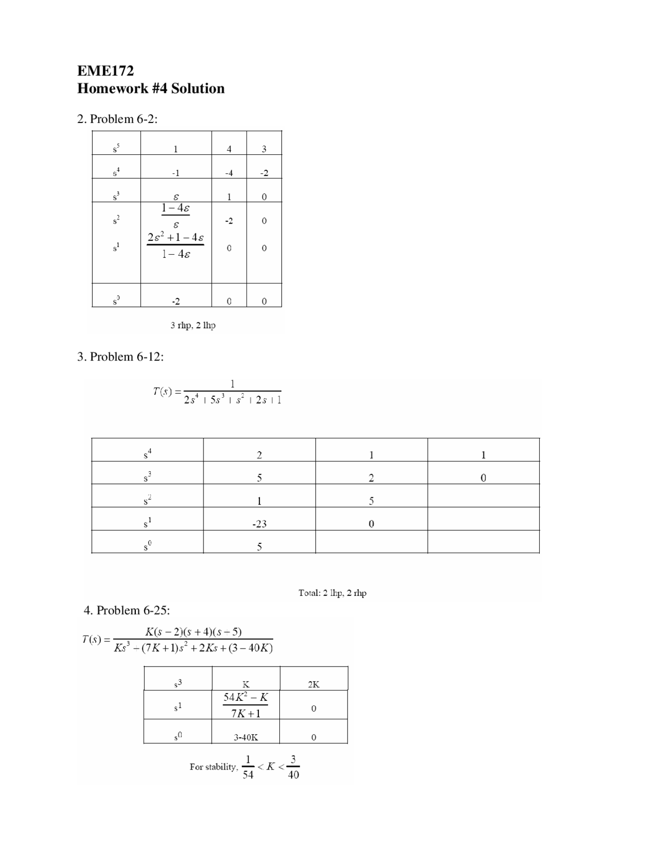 Solutions For Homework 4 Automatic Control Of Engineering Systems