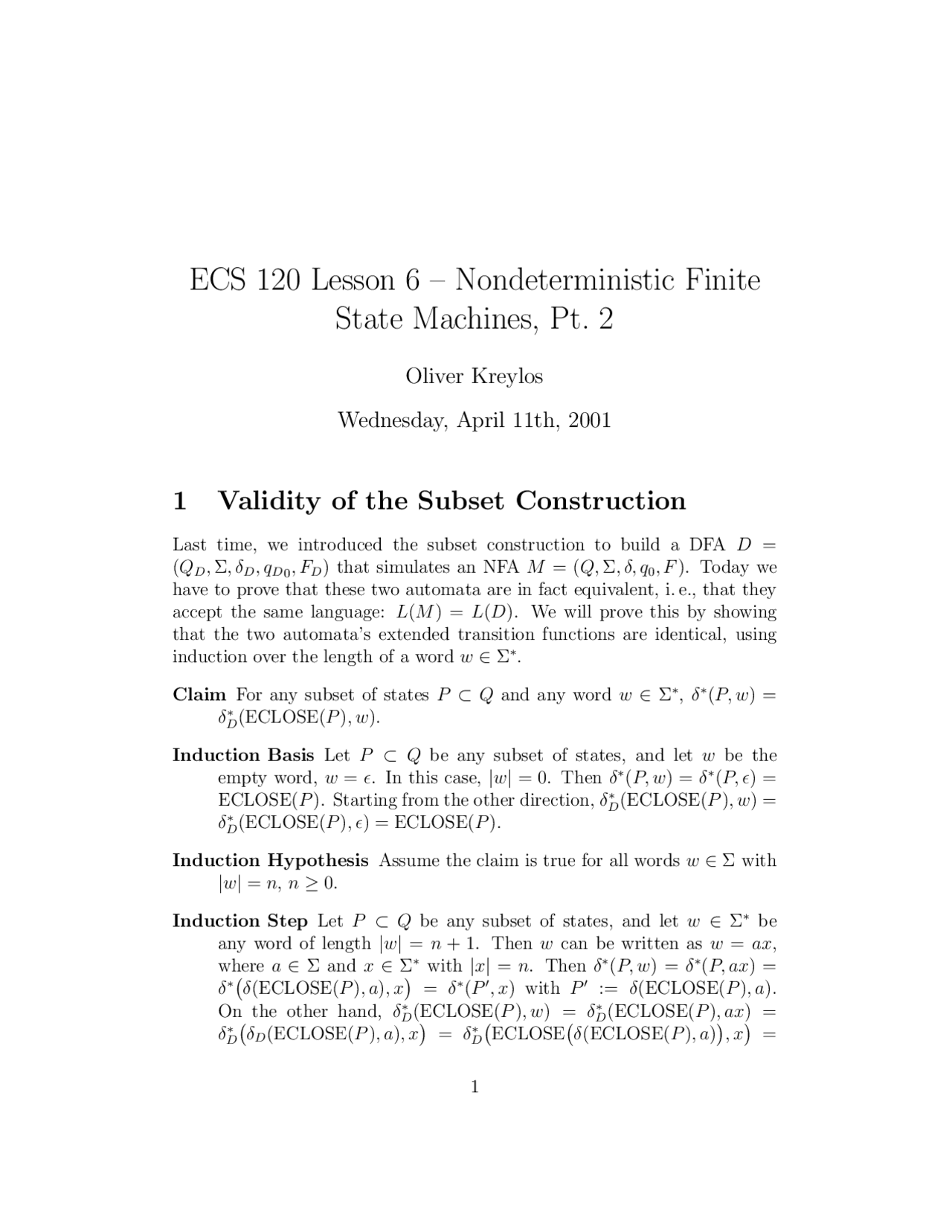 Validity Of The Subset Construction Closure Of Regular Languages Ecs 120 Docsity