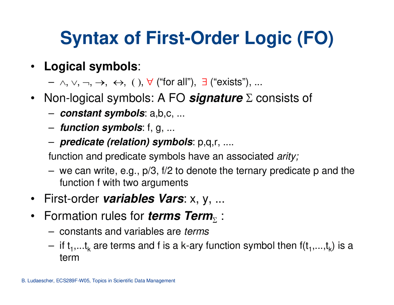 Lecture Slides On Syntax Of First Order Logic Ecs 289f Docsity