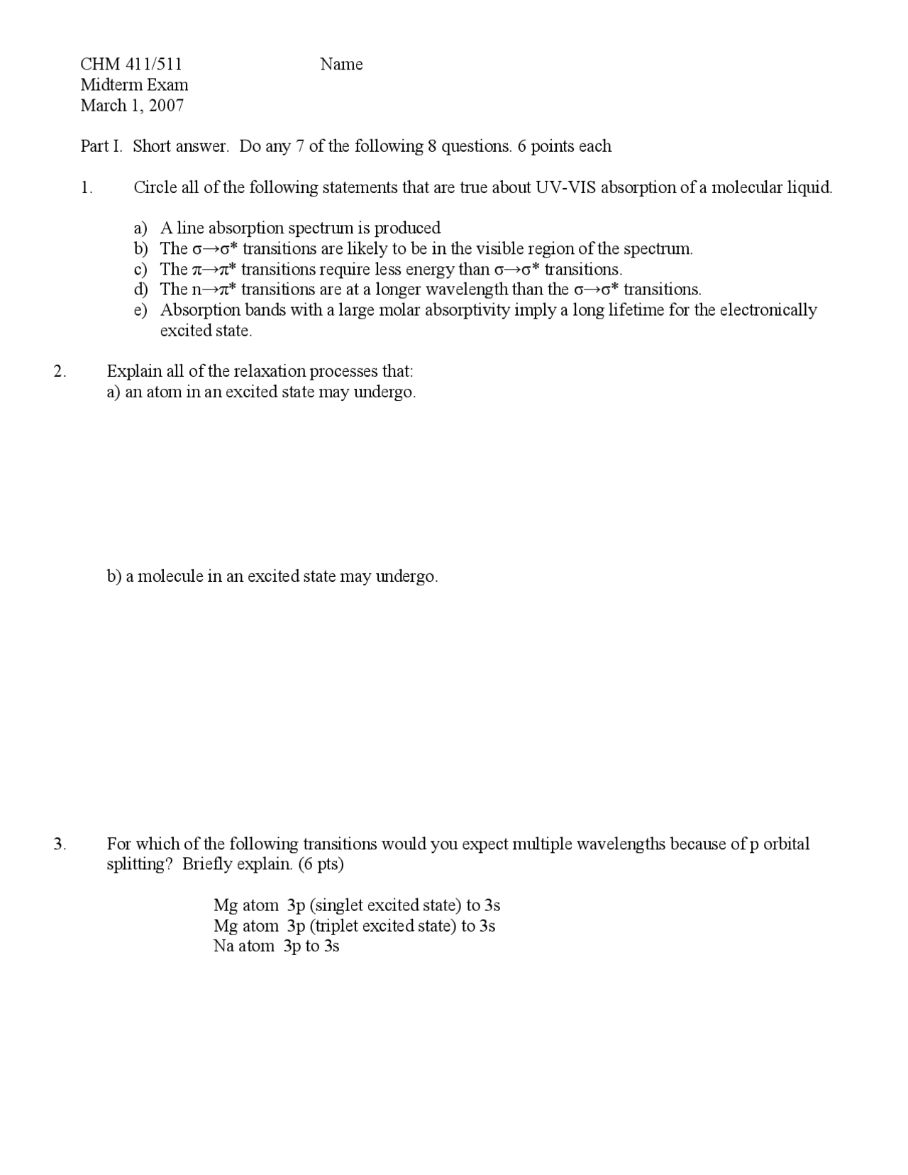 8 Unsolved Questions Midterm Exam - Modern Instrument Methods | CHM 411 ... 8 Unsolved Questions Midterm Exam - Modern Instrument Methods | CHM 411 ...