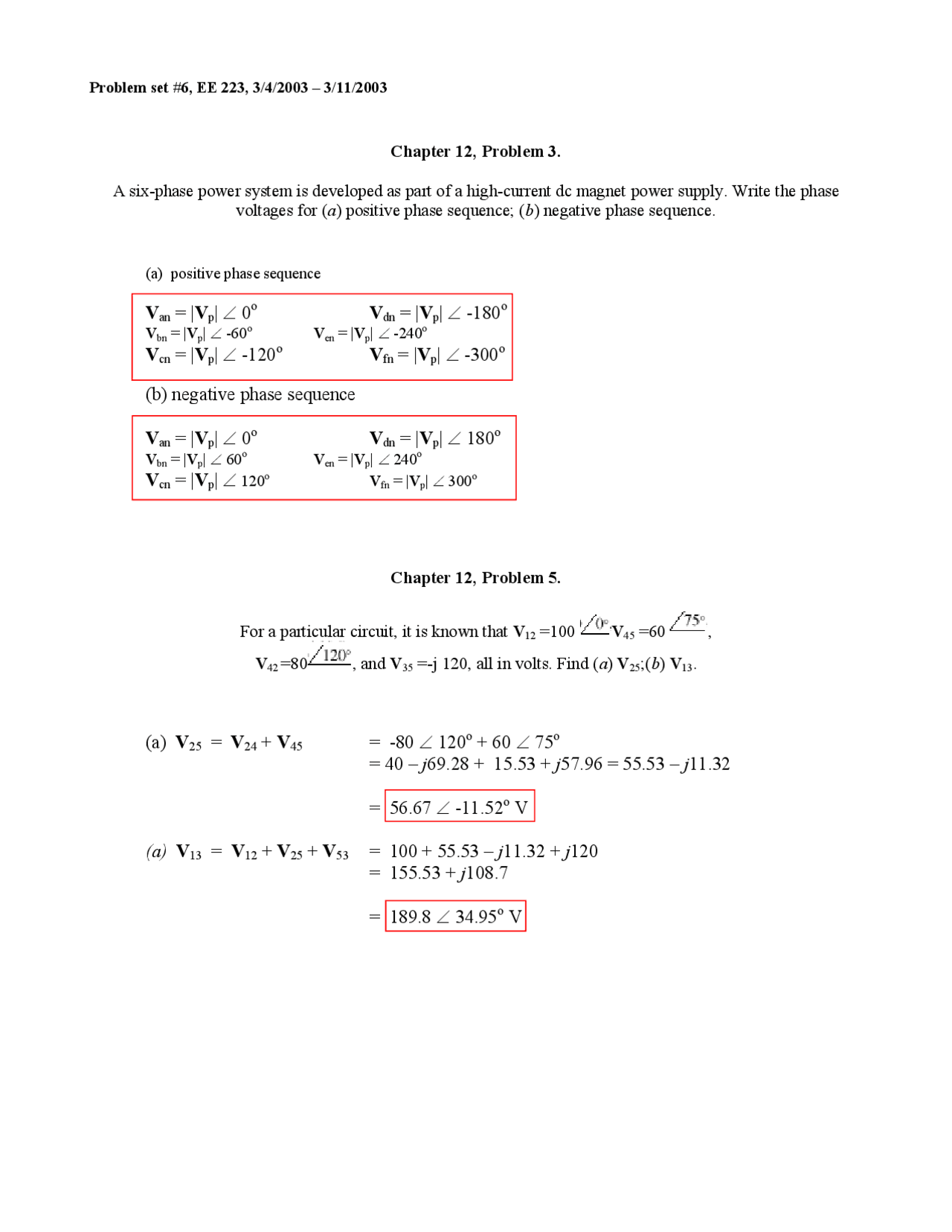 Problem Set 6 With Answers Electrical Circuits Ee 223 Docsity