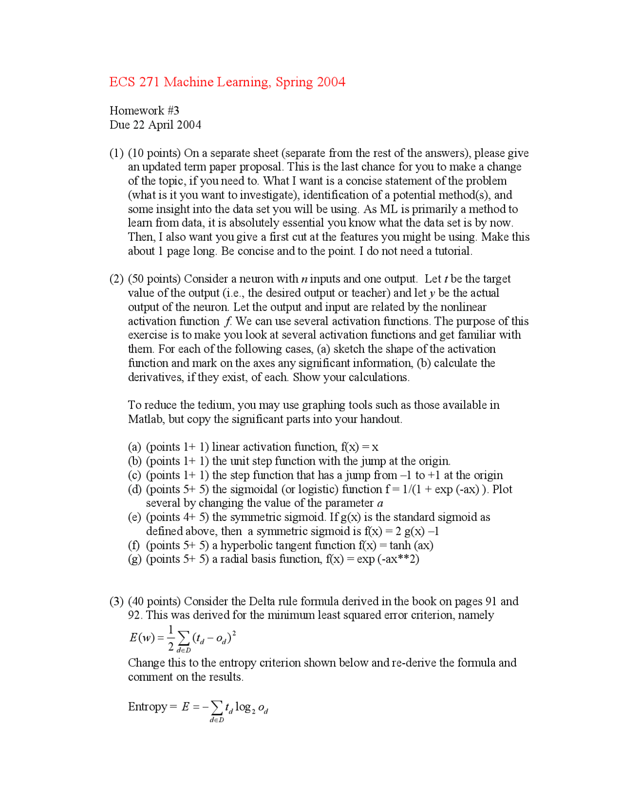 Homework 3 For Machine Learning Ecs 271 Docsity
