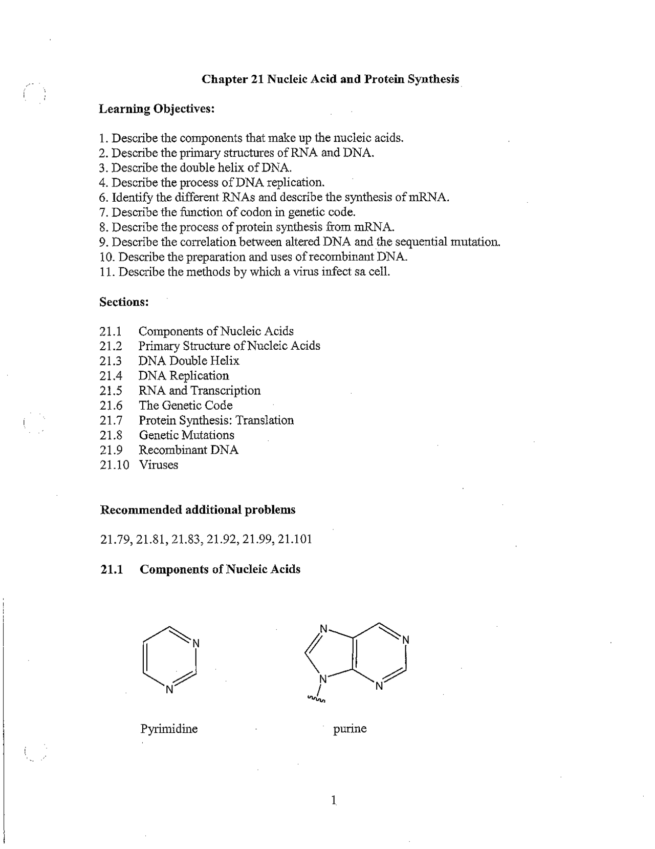 Nucleic Acid And Protein Synthesis Lecture Notes Chem 1120 Docsity