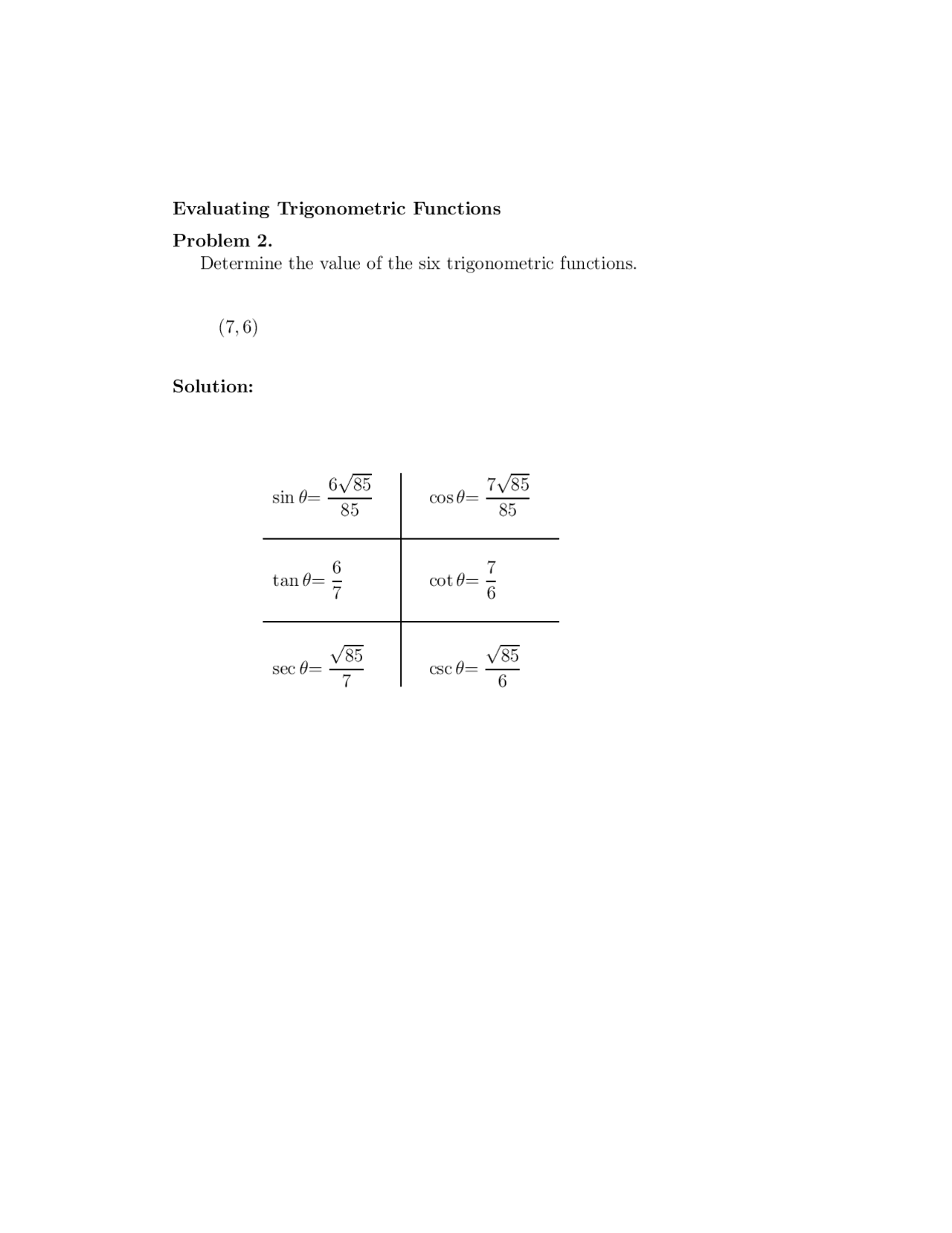 Problem on Trigonometry with Solution - Homework | MATH 1060 | Assignments Trigonometry | Docsity