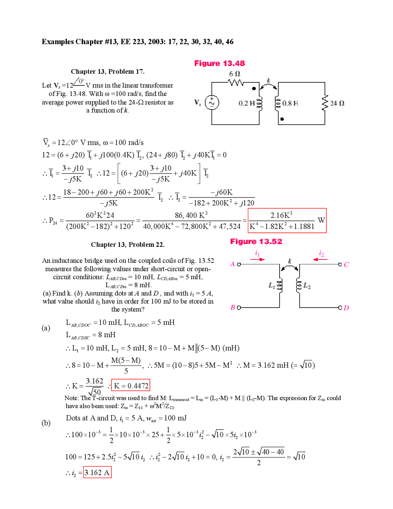 Solved Problems for Electrical Circuits | EE 223 - Docsity