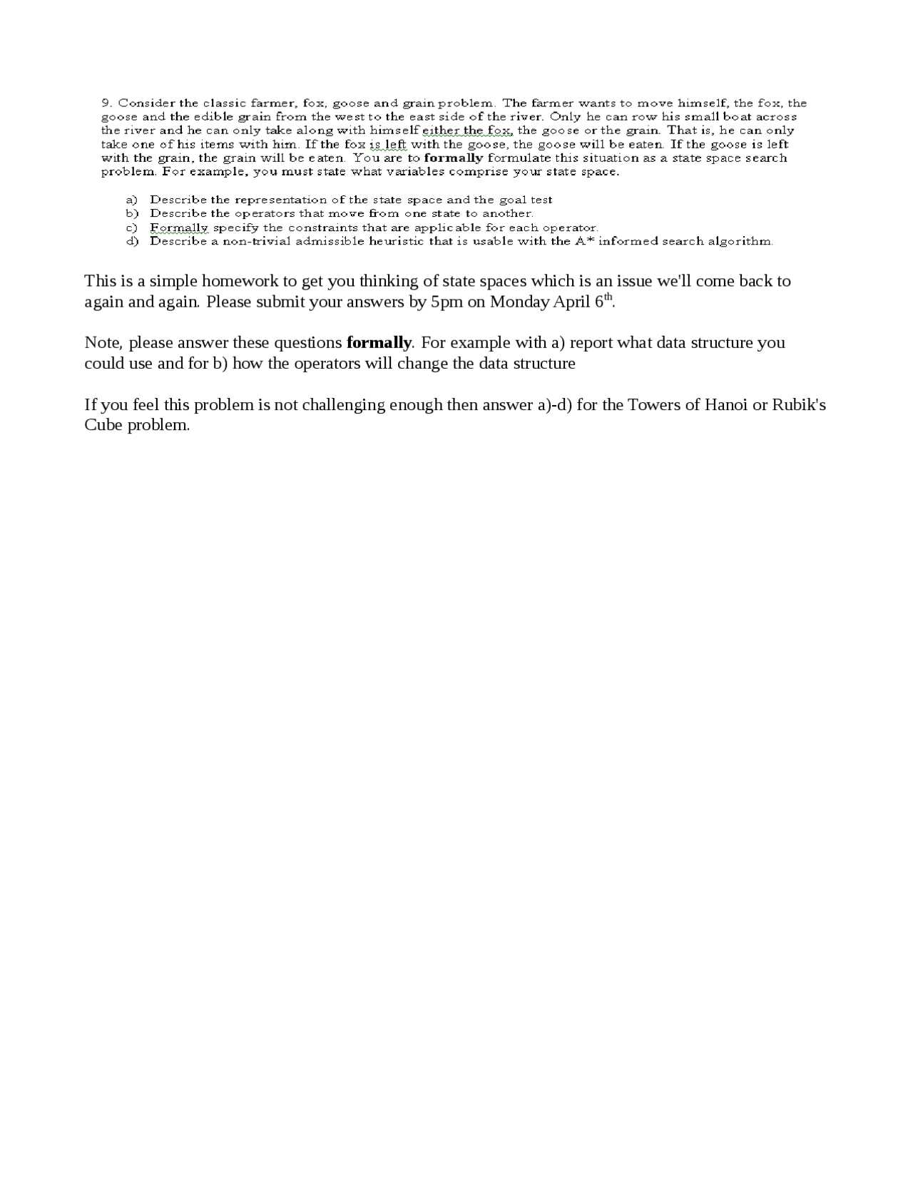 Problem Set For Artificial Intelligence Ecs 270 Docsity