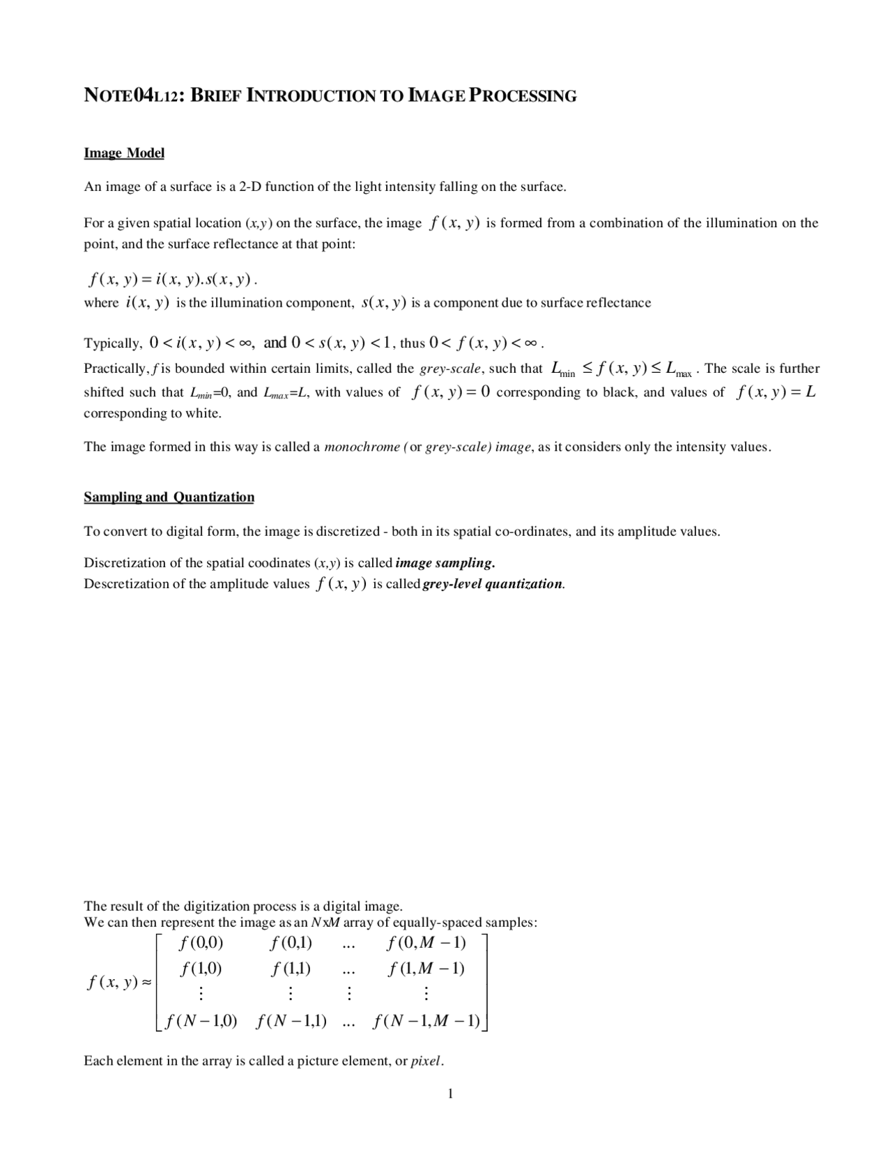 Introduction To Image Processing Computer Science Cs T101 Docsity