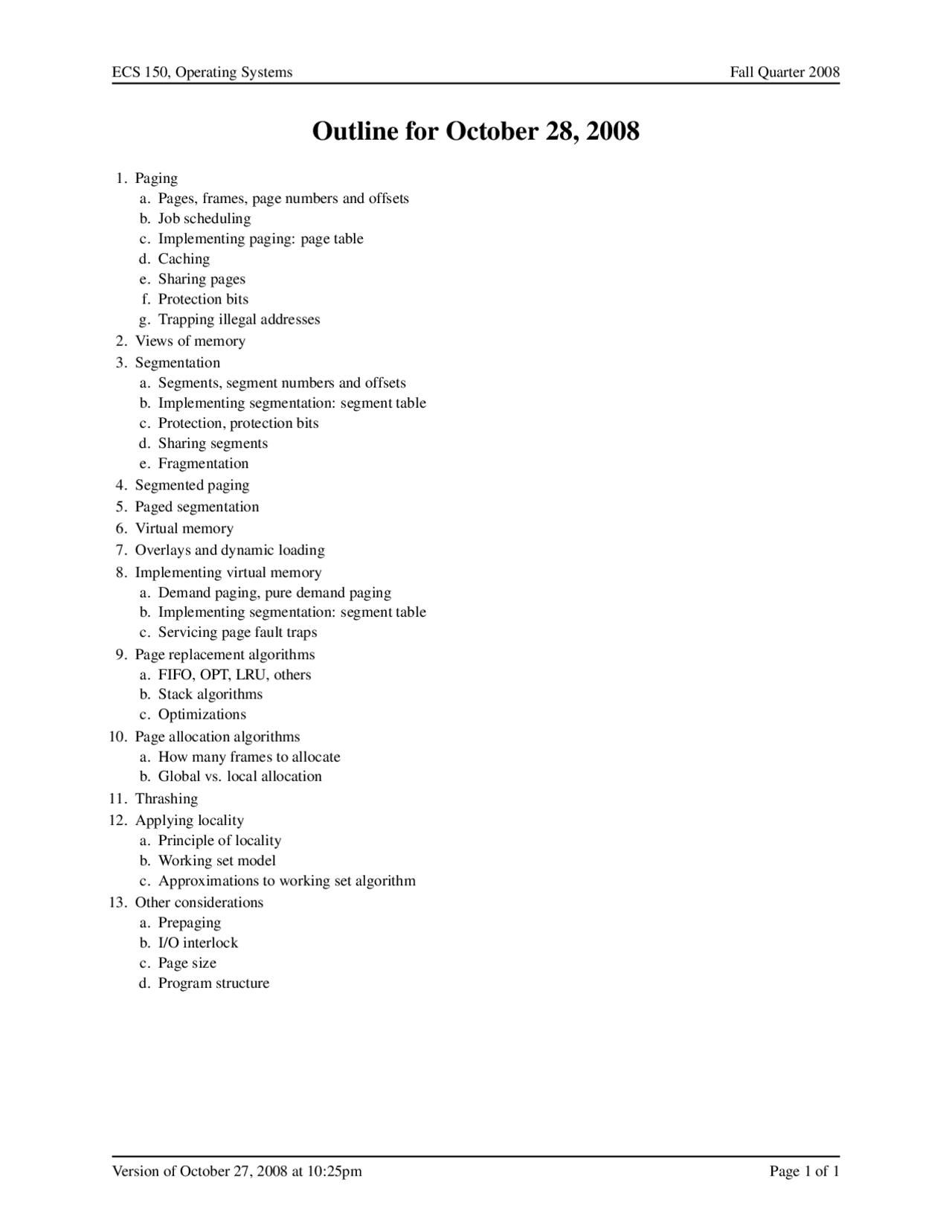 Course Outline - Operating Systems | ECS 150 | Study notes Operating ...