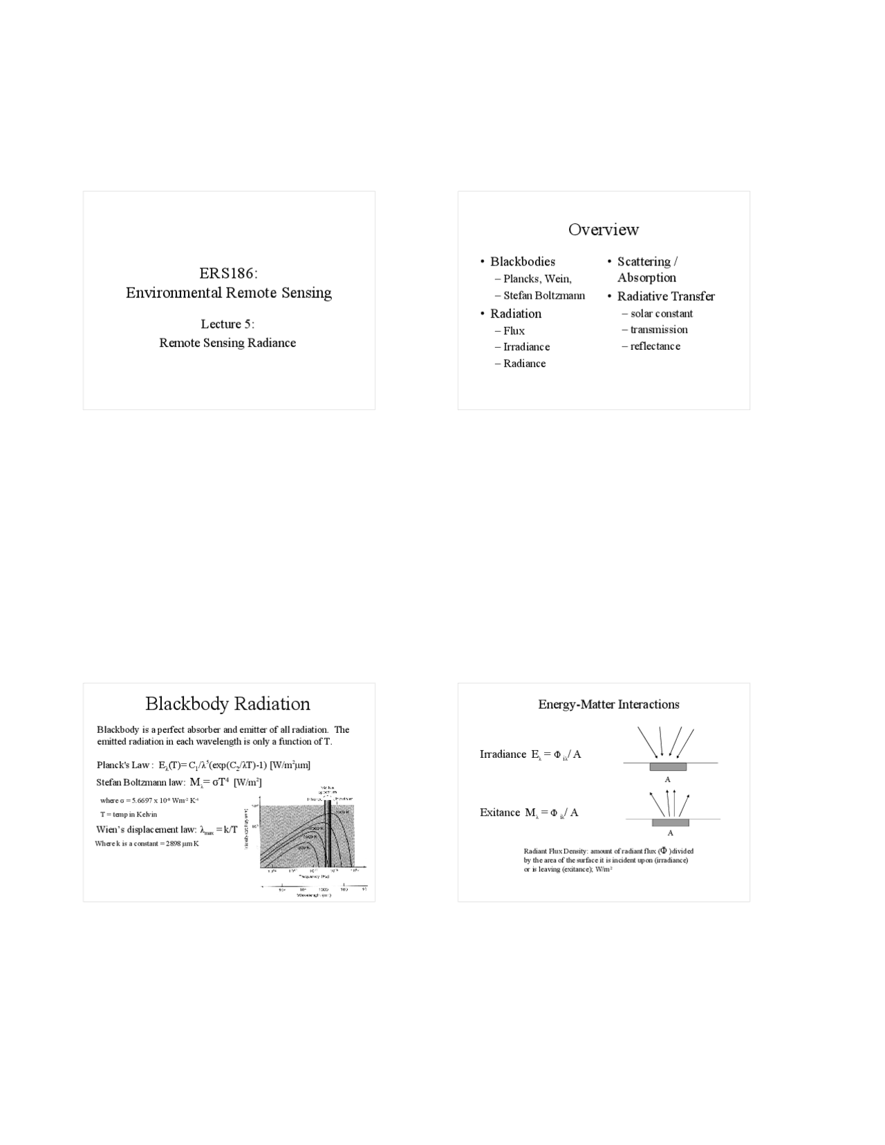 Remote Sensing Radiance Lecture Notes Ers 186 Docsity