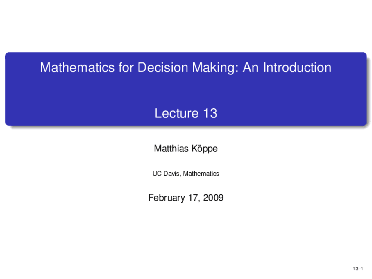 Mathematics for Decision Making - Lecture | MAT 180 - Docsity