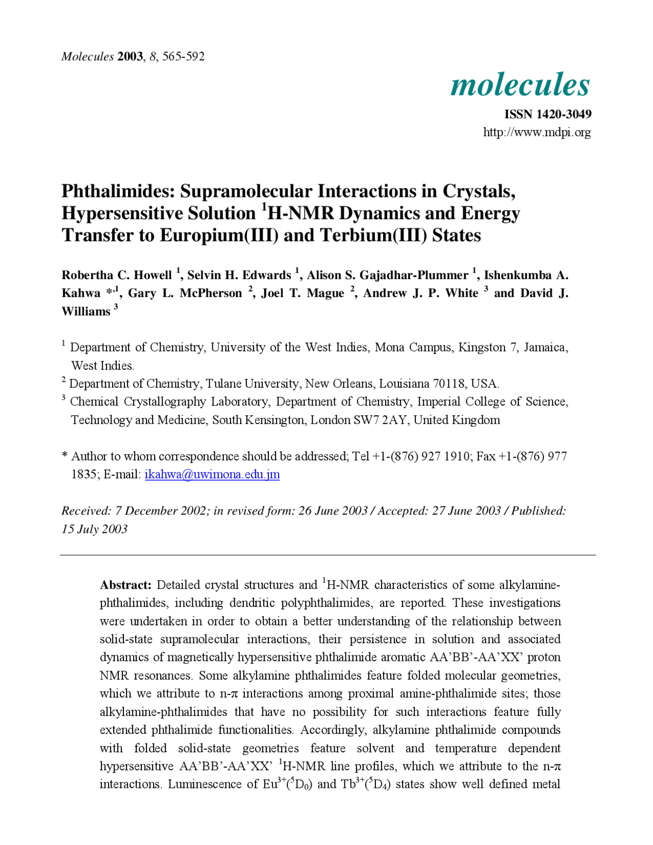 Supra molecular Interactions in Crystals | CS T101 - Docsity