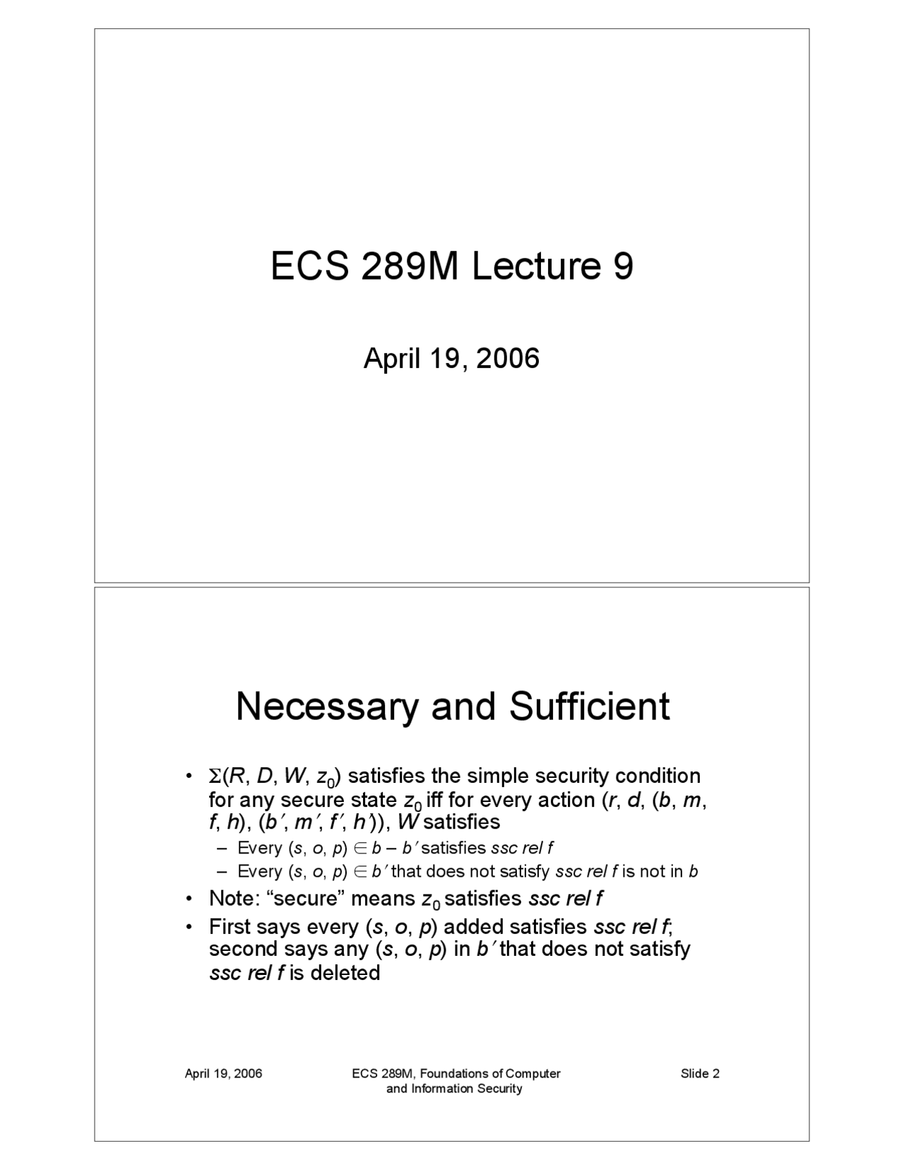 Necessary And Sufficient Basic Security Theorem Lecture Slides Ecs