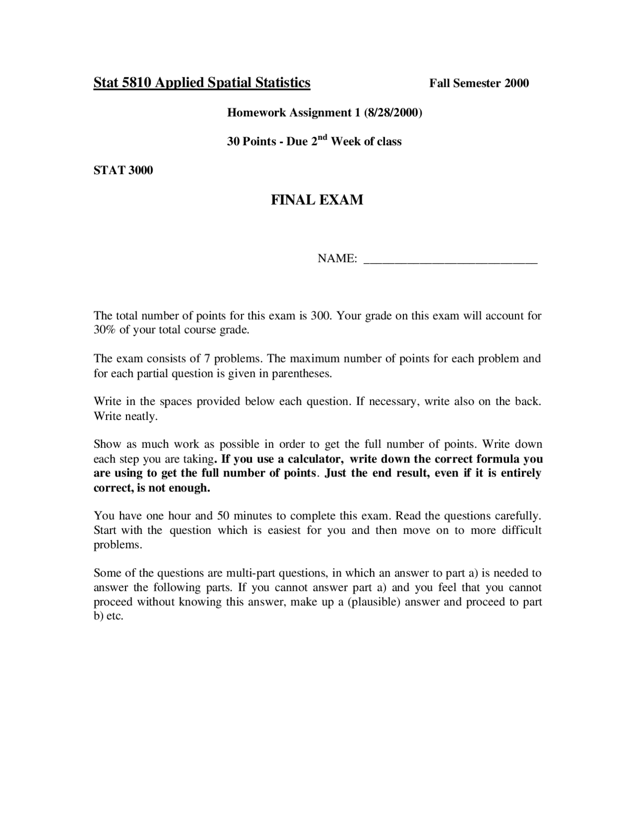 Final Exam As Assignment On Applied Spatial Statistics Stat 5810