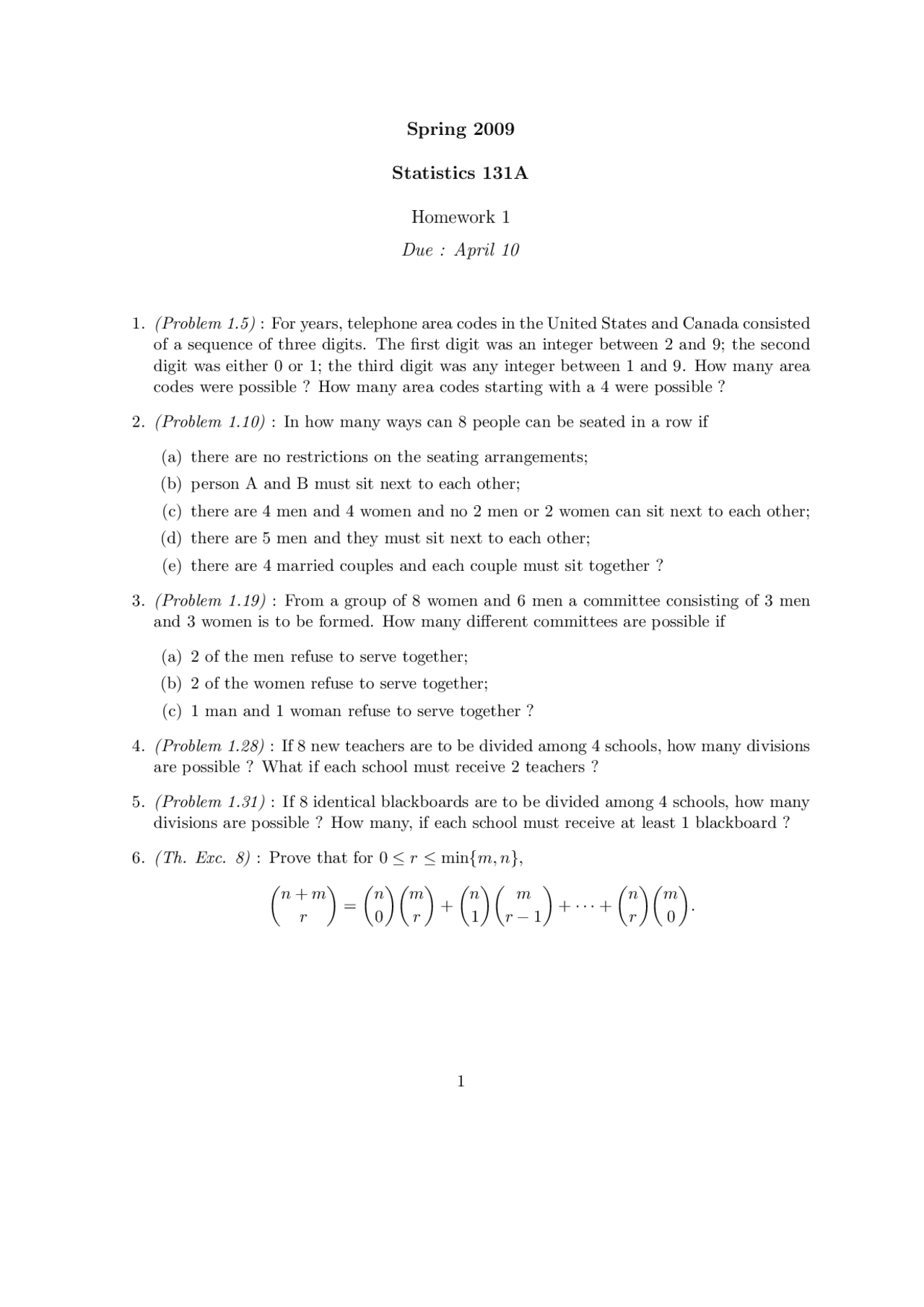 Statistics 131A Homework 1: Problem Solutions - Prof. Debashis Paul | Assignments Probability ...