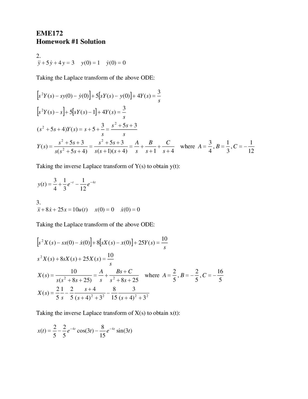 Automatic Control Of Engineering Systems Solved Homework 1 Eme 172
