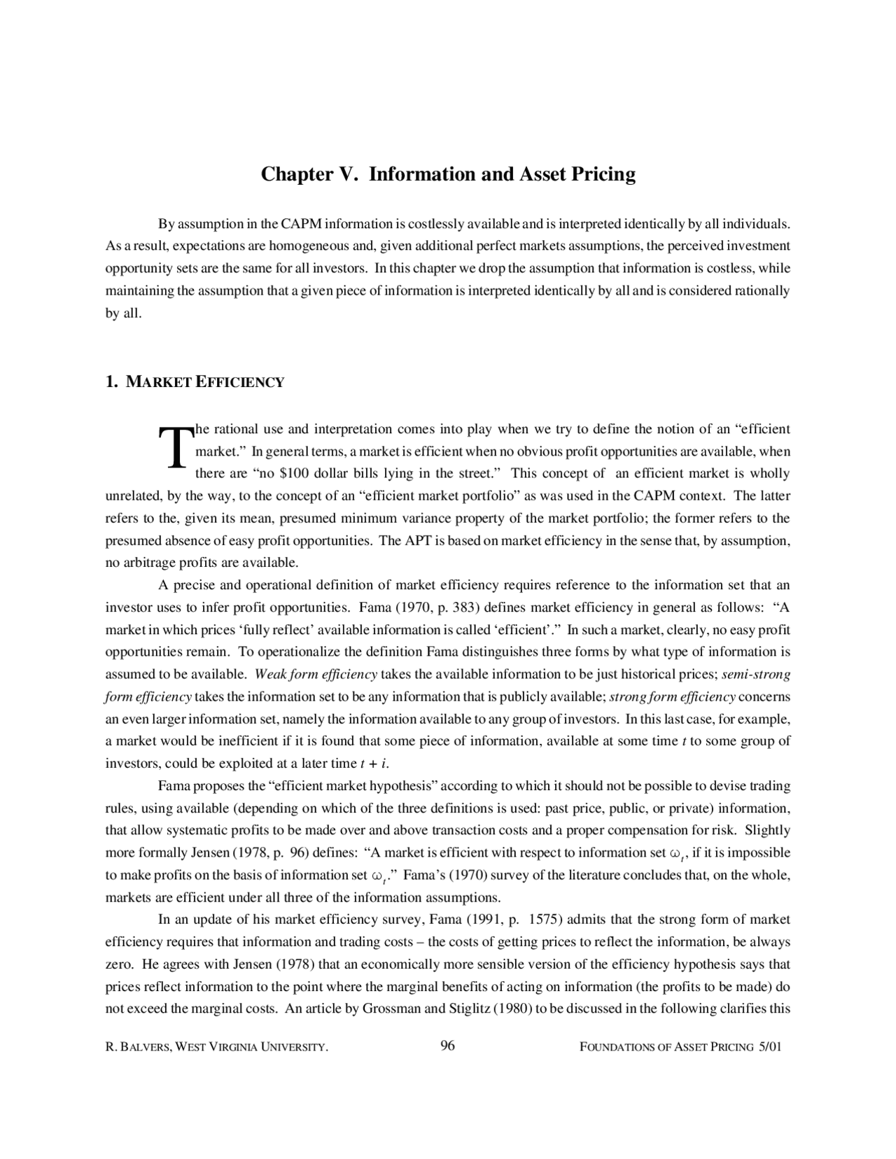 Information And Asset Pricing Lecture Notes Econ T470 Docsity