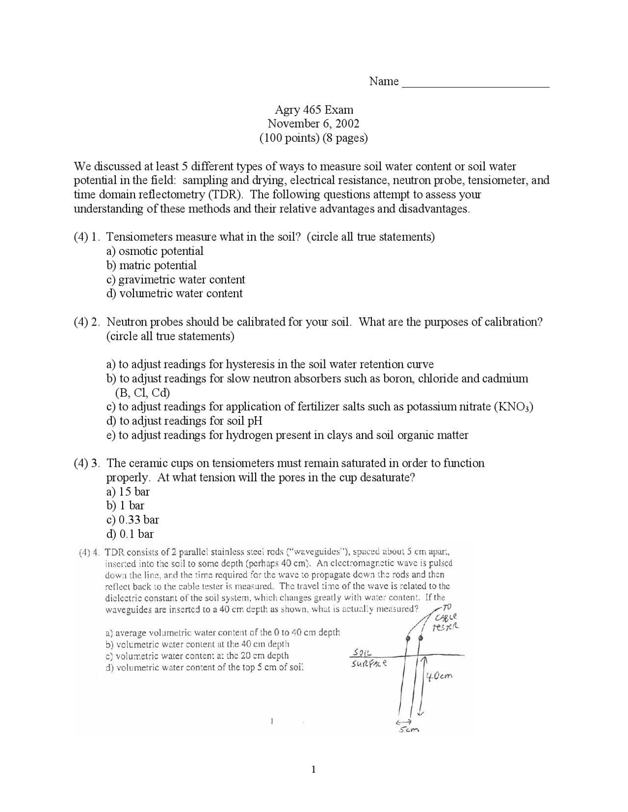 17 Questions on Soil Physical Properties - Exam | AGRY 46500 - Docsity