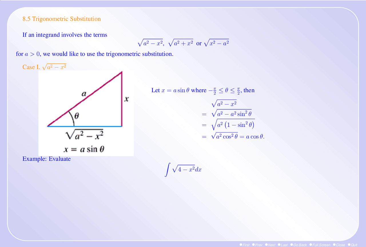 Trigonometric Substitution In The Calculus With The Examples Mat 021b