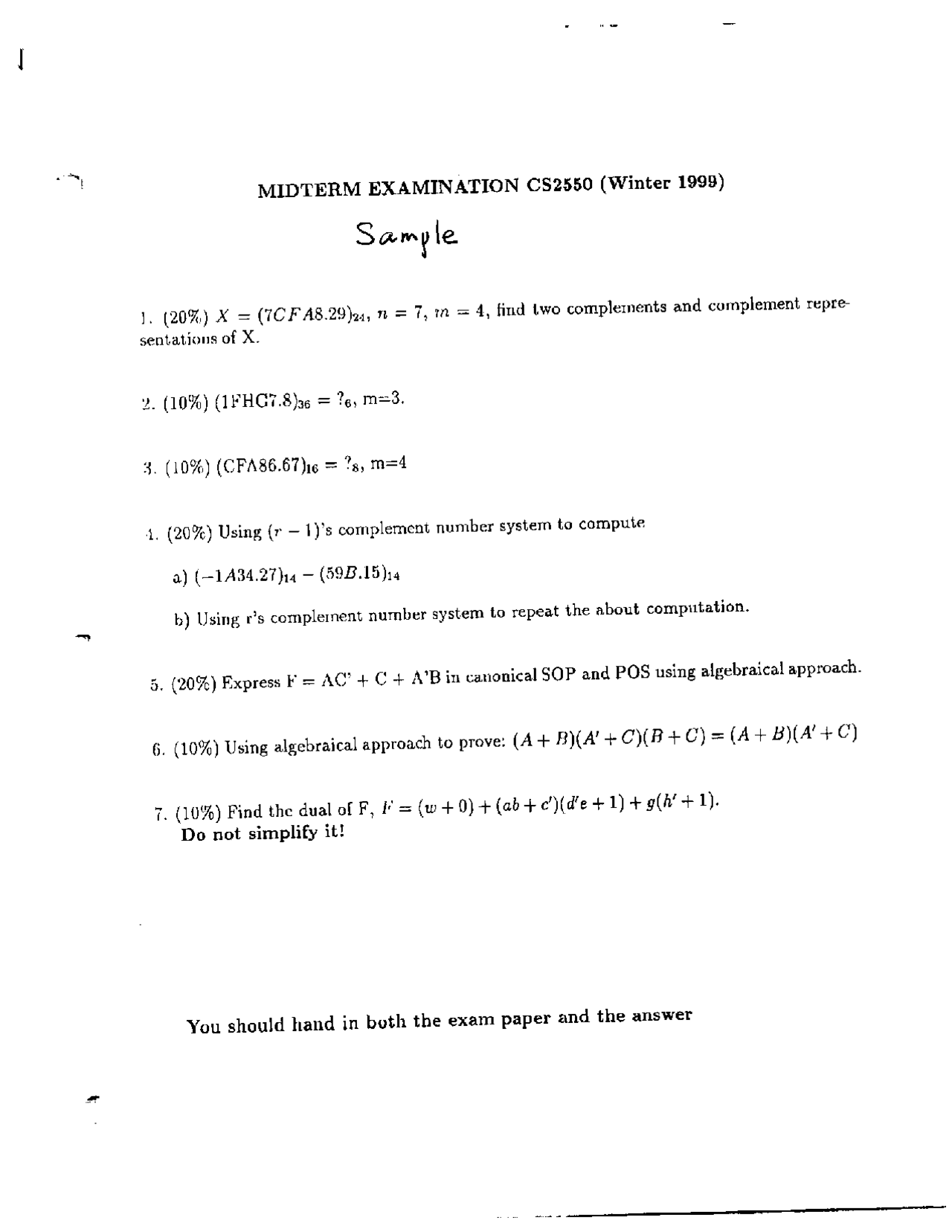 Solution to Midterm Exam - Computer Organization | CS 2550 - Docsity