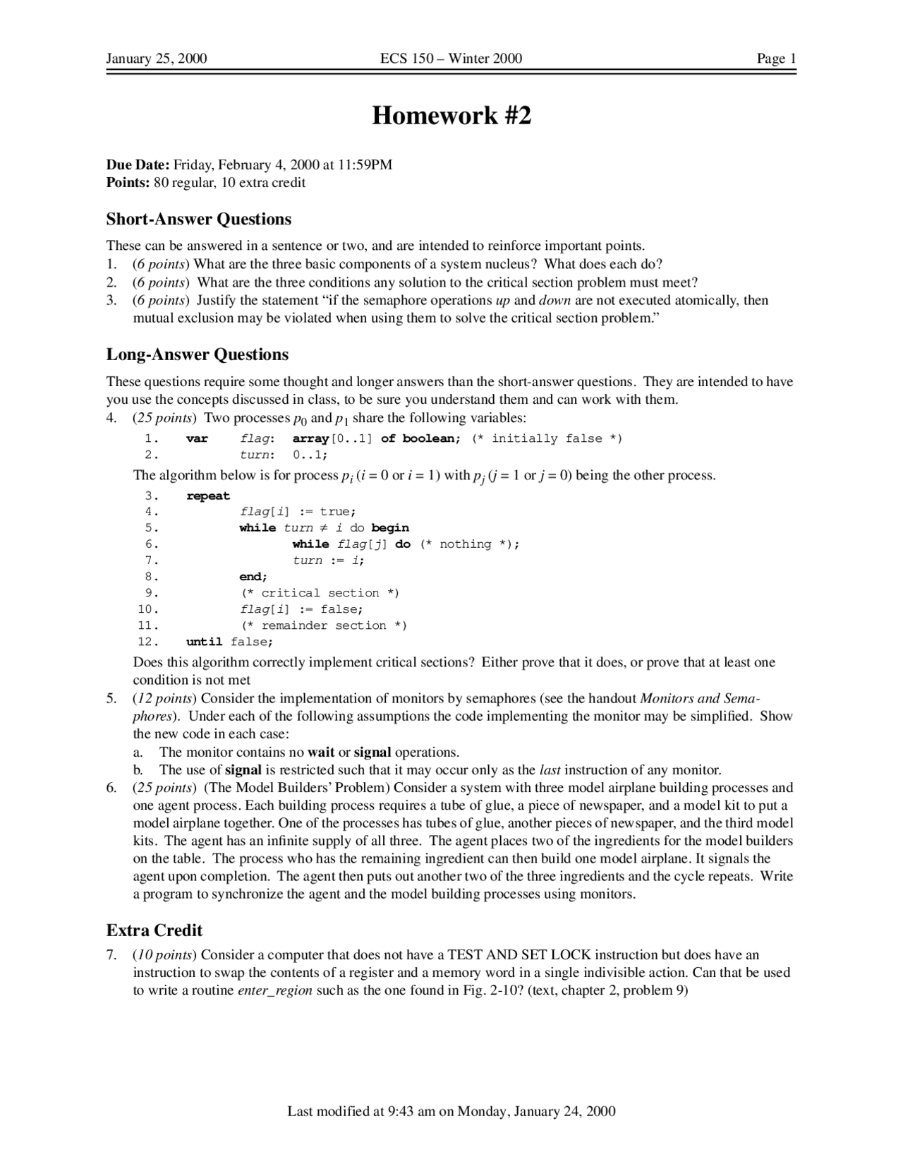 Homework 2 Questions Operating Systems Ecs 150 Docsity